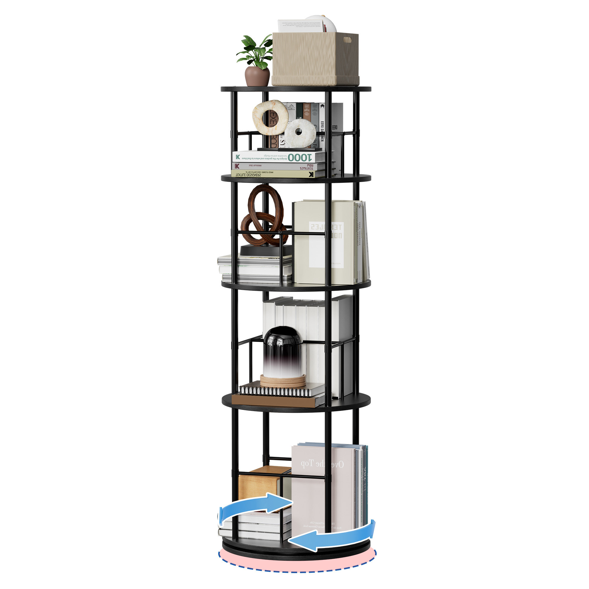 Ebern Designs Rotating Bookshelf 4 Tier 360° Revolving Floor Standing ...