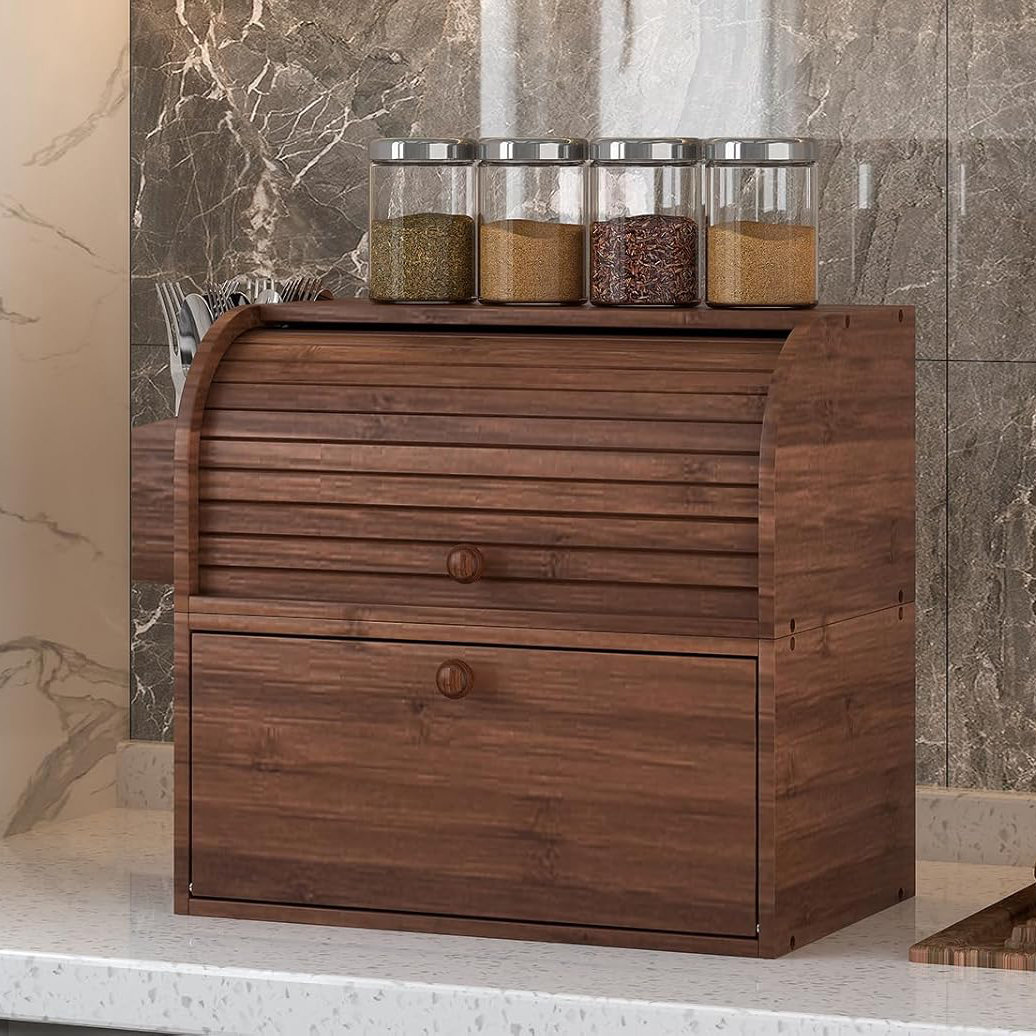 Hokku Designs Grey Double Layer Bamboo Bread Storage Container Large ...