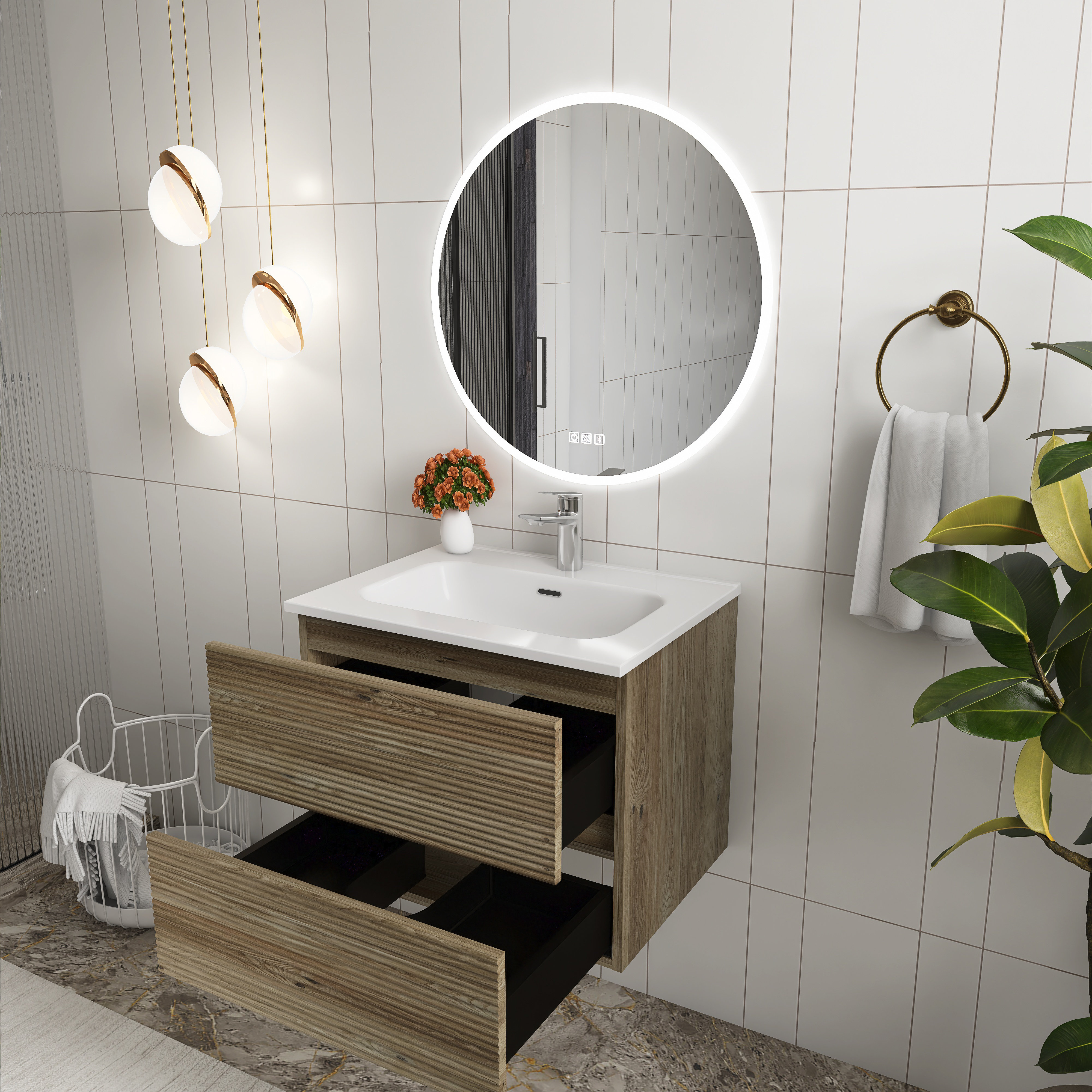 Ebern Designs 24‘’ Wall-Mounted Bathroom Cabinet Vanity With Top In ...