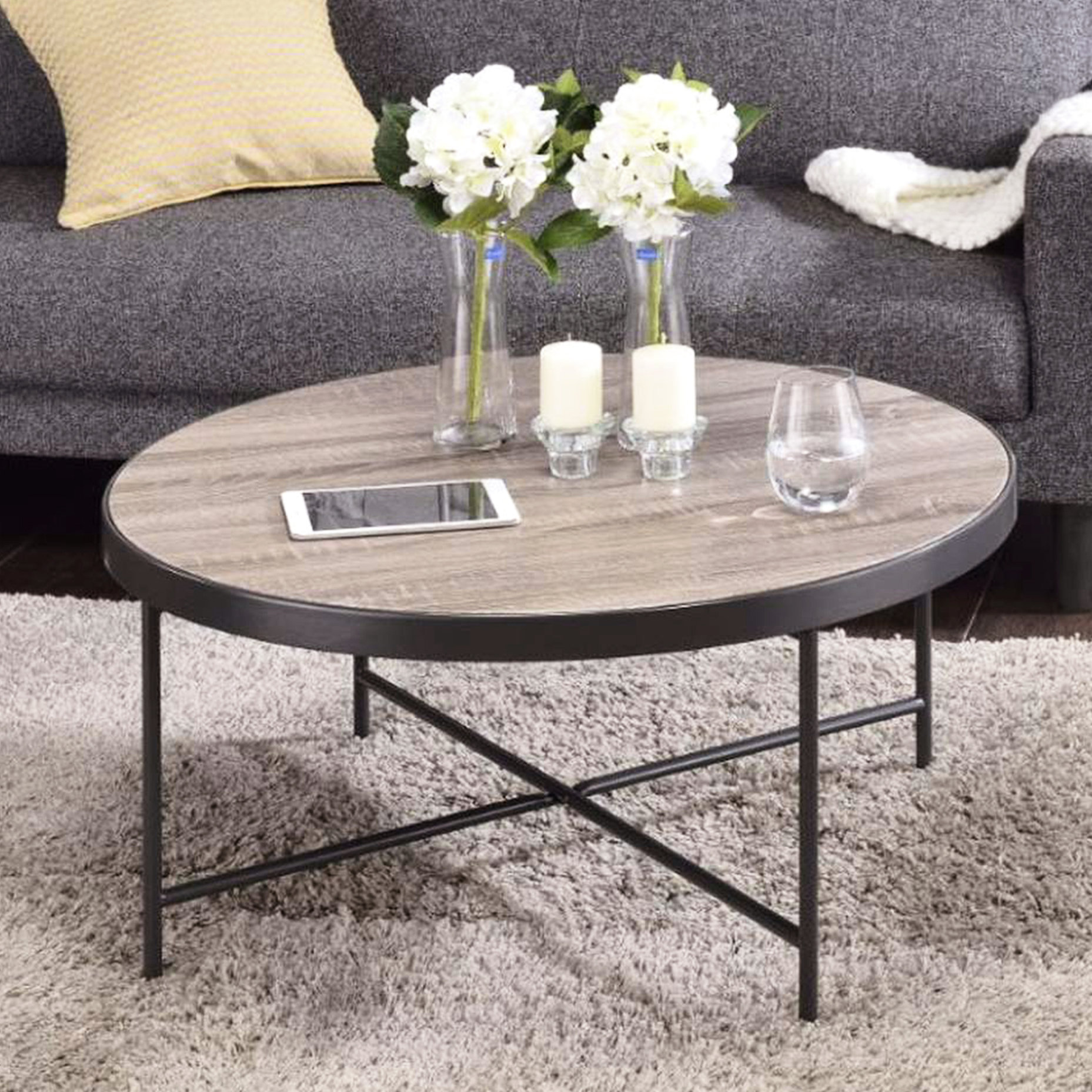 Trent Austin Design® Round Coffee Table With Metal Frame And Weathered ...