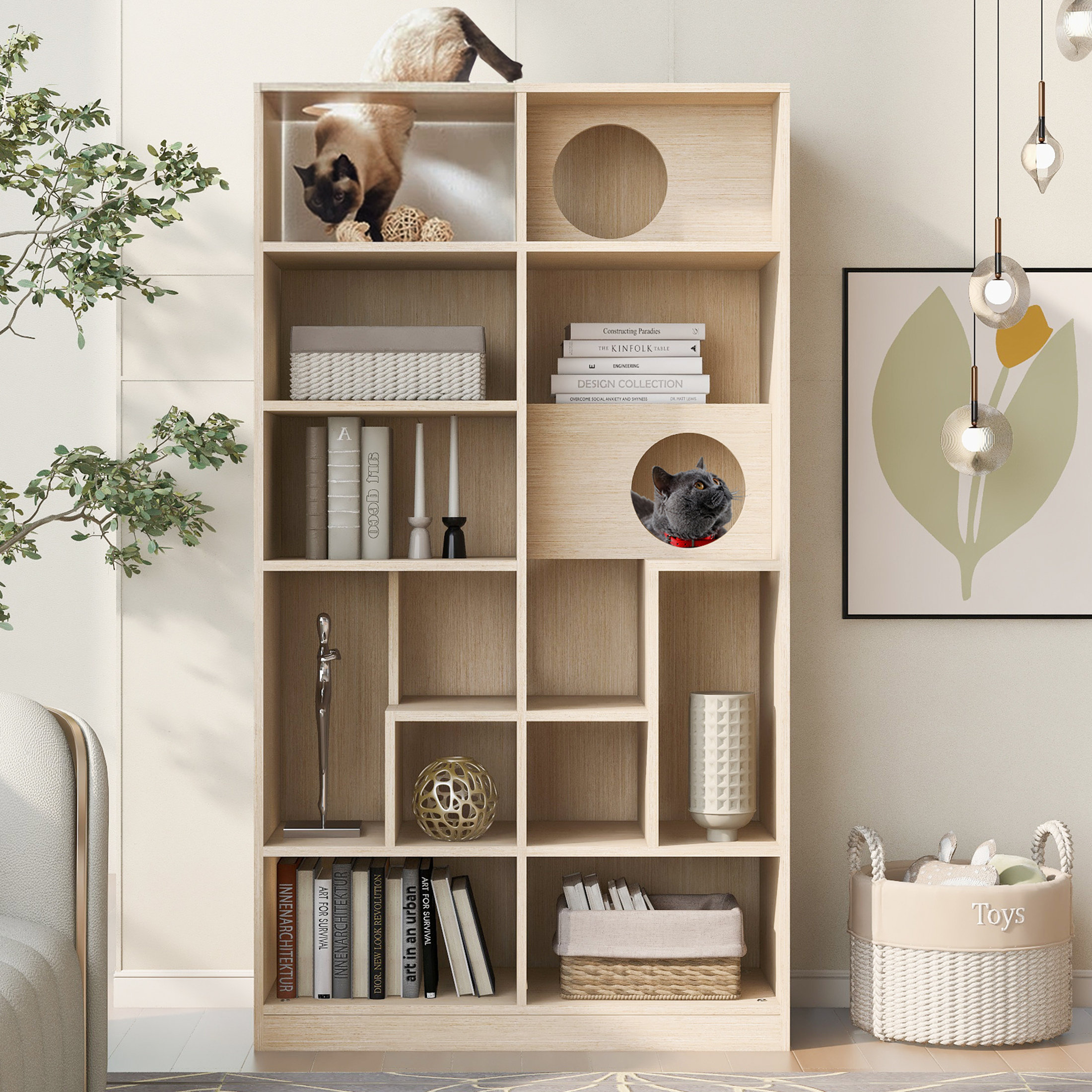 House of Hampton Cat-Friendly Furniture Style Bookcase & Cat Tree ...