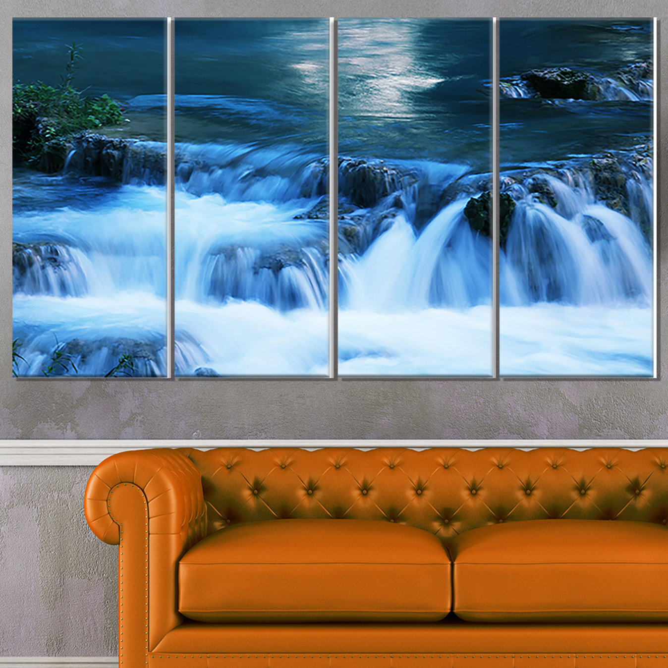 Design Art 'Beautiful Small Blue Waterfalls' 4 Piece Photographic Print ...
