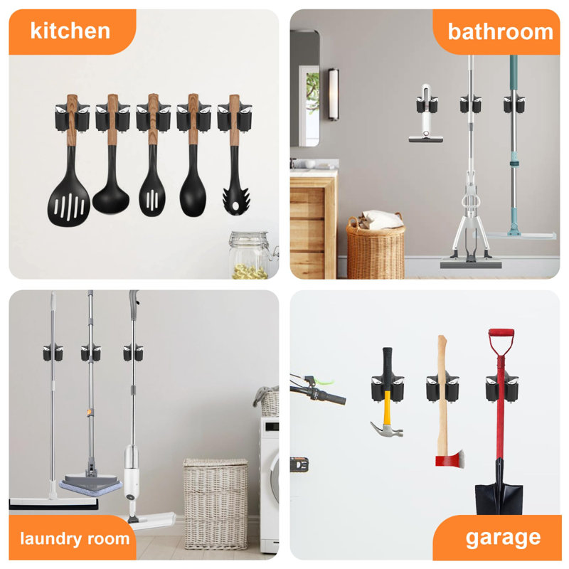 Rebrilliant 12-Pack Broom Holder Wall Mount, Garden Tool Organizer Rack ...