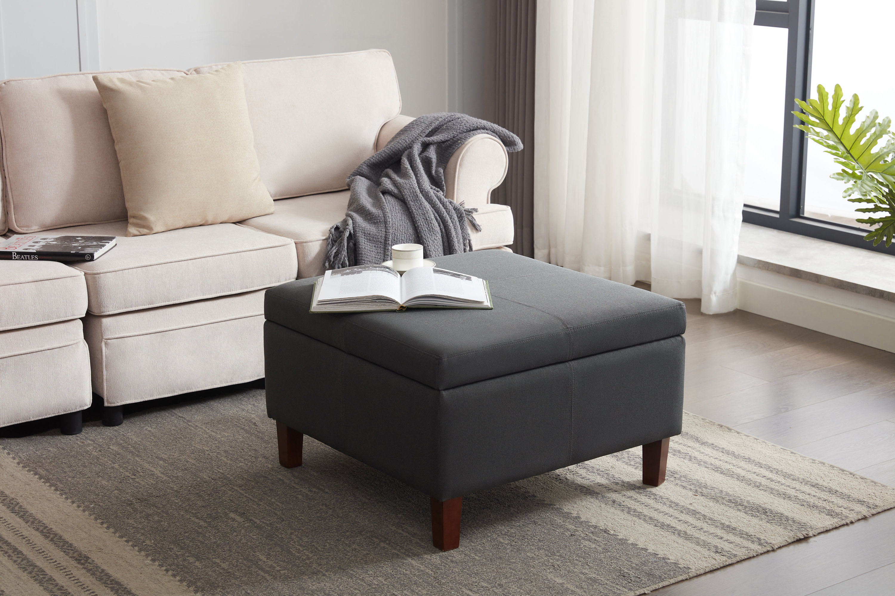 Ebern Designs Amariauna Storage Ottoman with Wooden Legs & Reviews ...