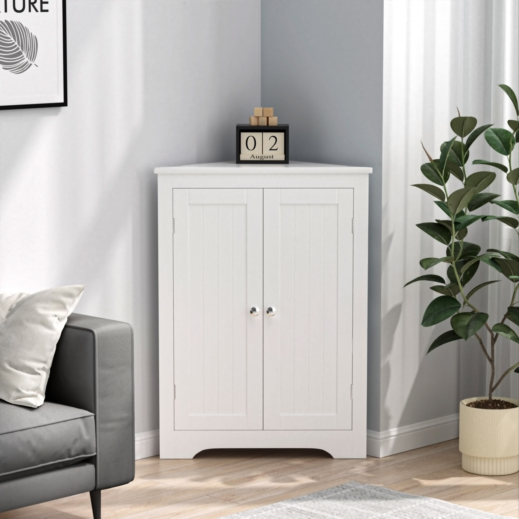 Lark Manor™ Floor Corner Cabinet With 2 Doors And Adjustable Shelves, Freestanding Narrow ...