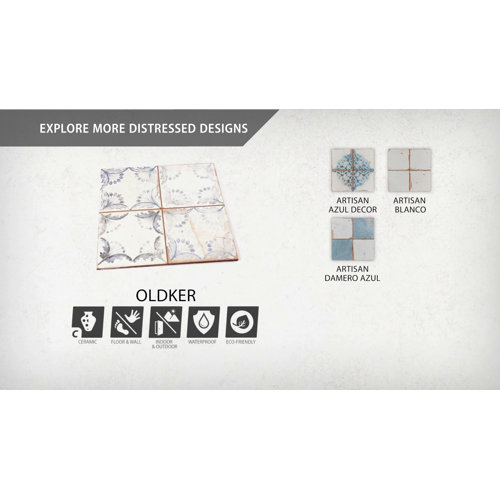 Merola Tile Artisan Oldker 13" x 13" Ceramic Patterned Wall & Floor ...