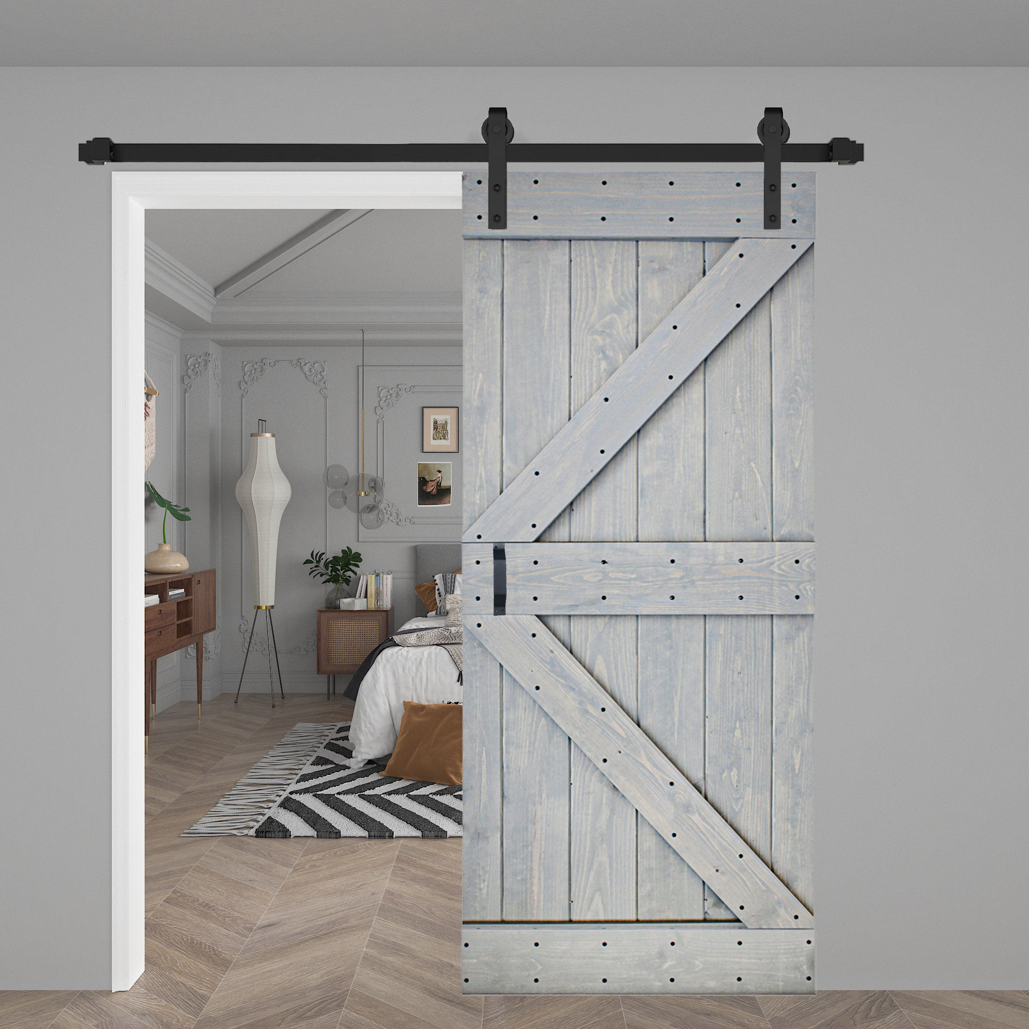 Mr. Wood K Style Solid Wood Sliding Barn Door with Hardware Kit ...