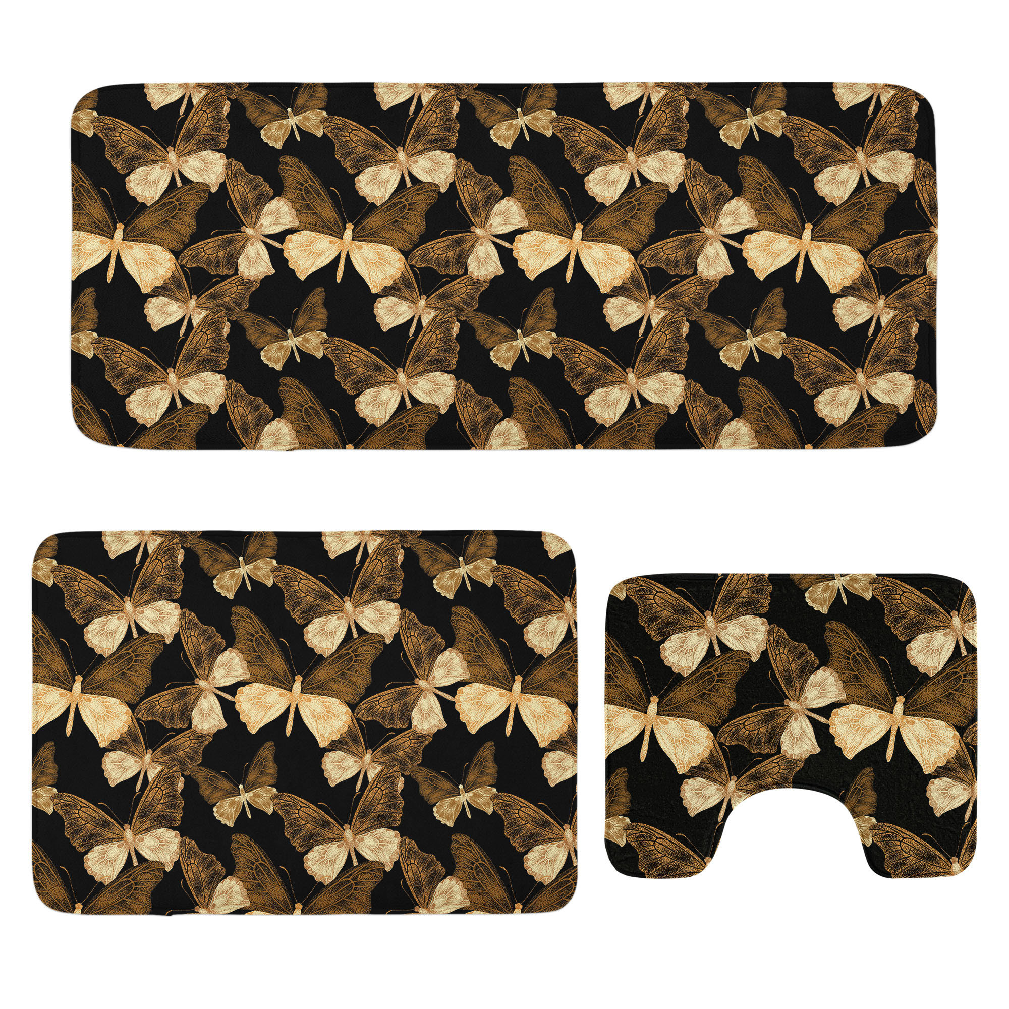 Latitude Run® Butterfly Bathroom Rug Set 3 Pieces U-Shape & Rectangle ...