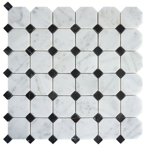 Supreme Tile Polished 1" x 6" Marble Octagon and Dot Mosaic Wall ...