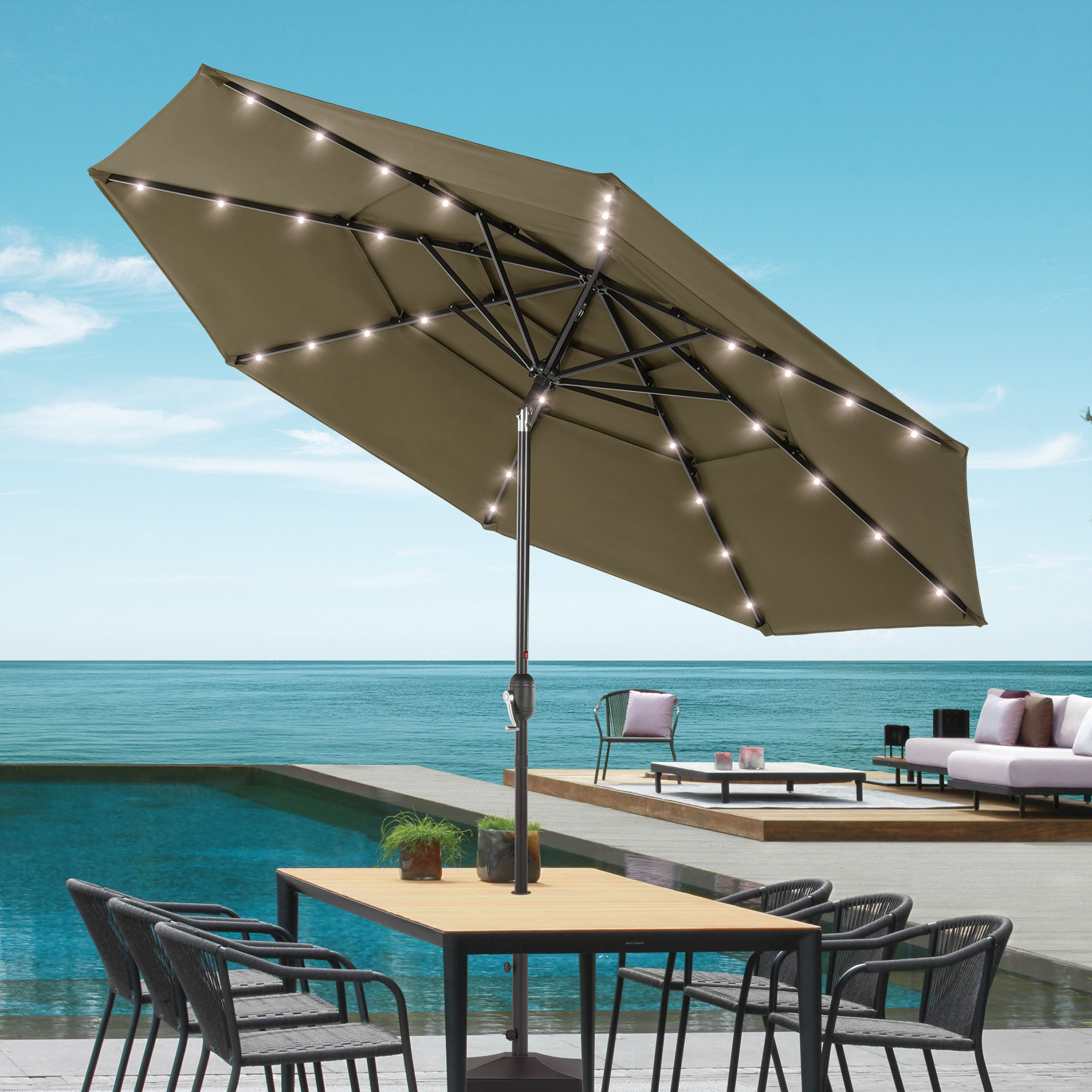 Arlmont & Co. Sabrea 120'' Lighted Market Umbrella | Wayfair