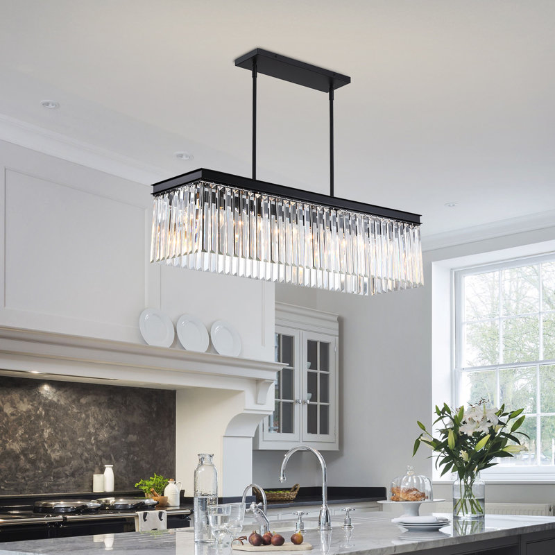 Mercer41 Neilina 6 - Light Glass Dimmable Square / Rectangle Chandelier ...