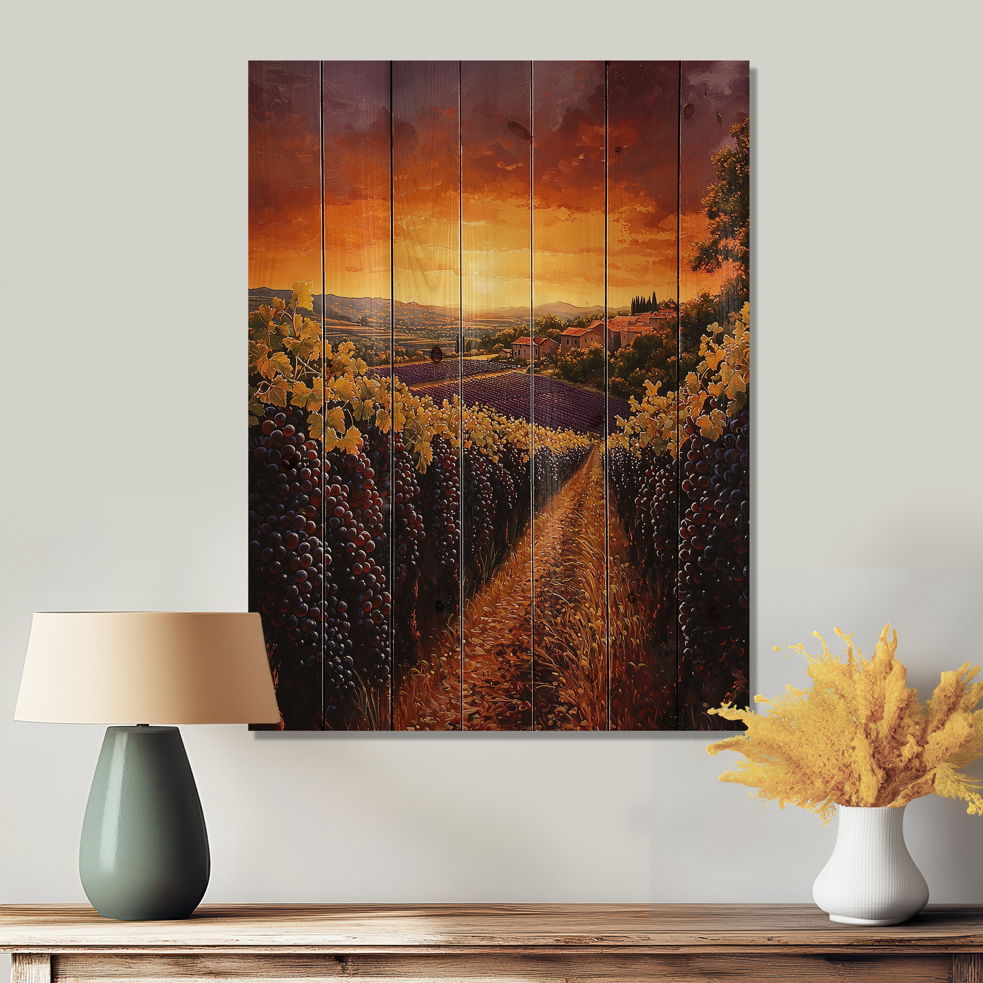 Ophelia & Co. Sunset Over A California Vineyard II - Vineyard Wood Wall ...