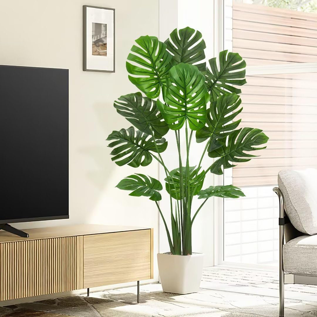 Primrue 4 FT Artificial Monstera Deliciosa Plant Fake Tropical Palm ...