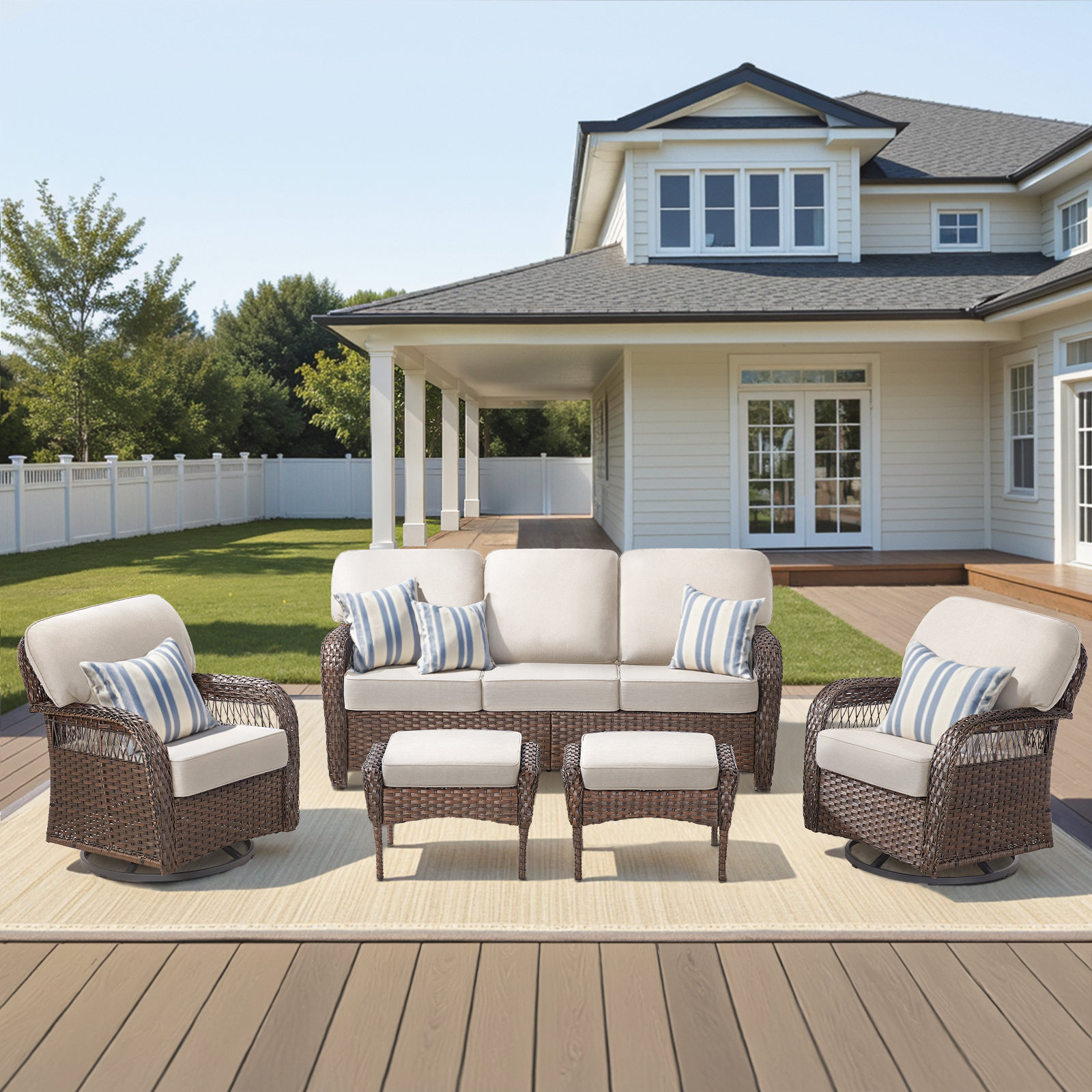 Red Barrel Studio® Outdoor 5-Pieces High Back Patio Furniture Set With ...