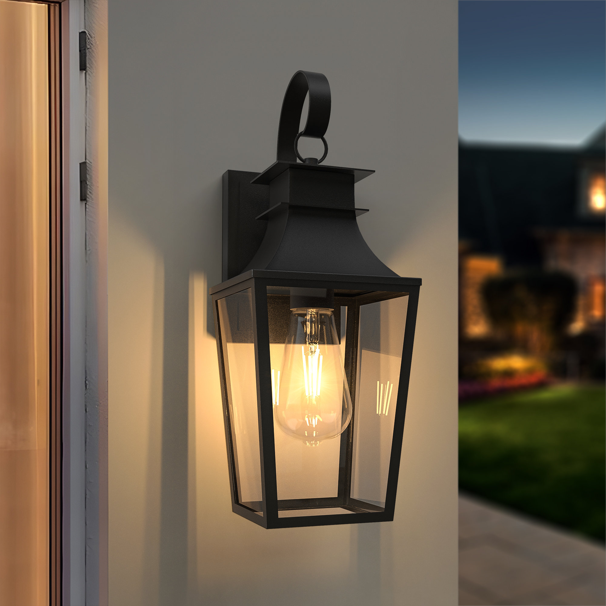 Winston Porter Amla Tempered Glass Outdoor Wall Light With Dusk To Dawn ...