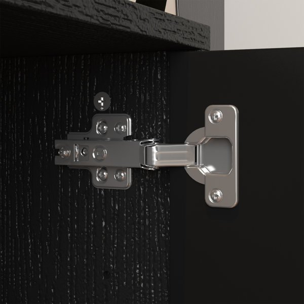 George Oliver Modern Black TV Stand With Wave Pattern Doors, Open ...