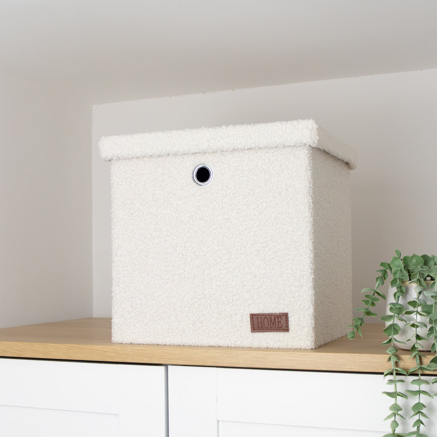 17 Stories Shiro Boucle Fabric Cube Foldable Organiser Box With Lid ...