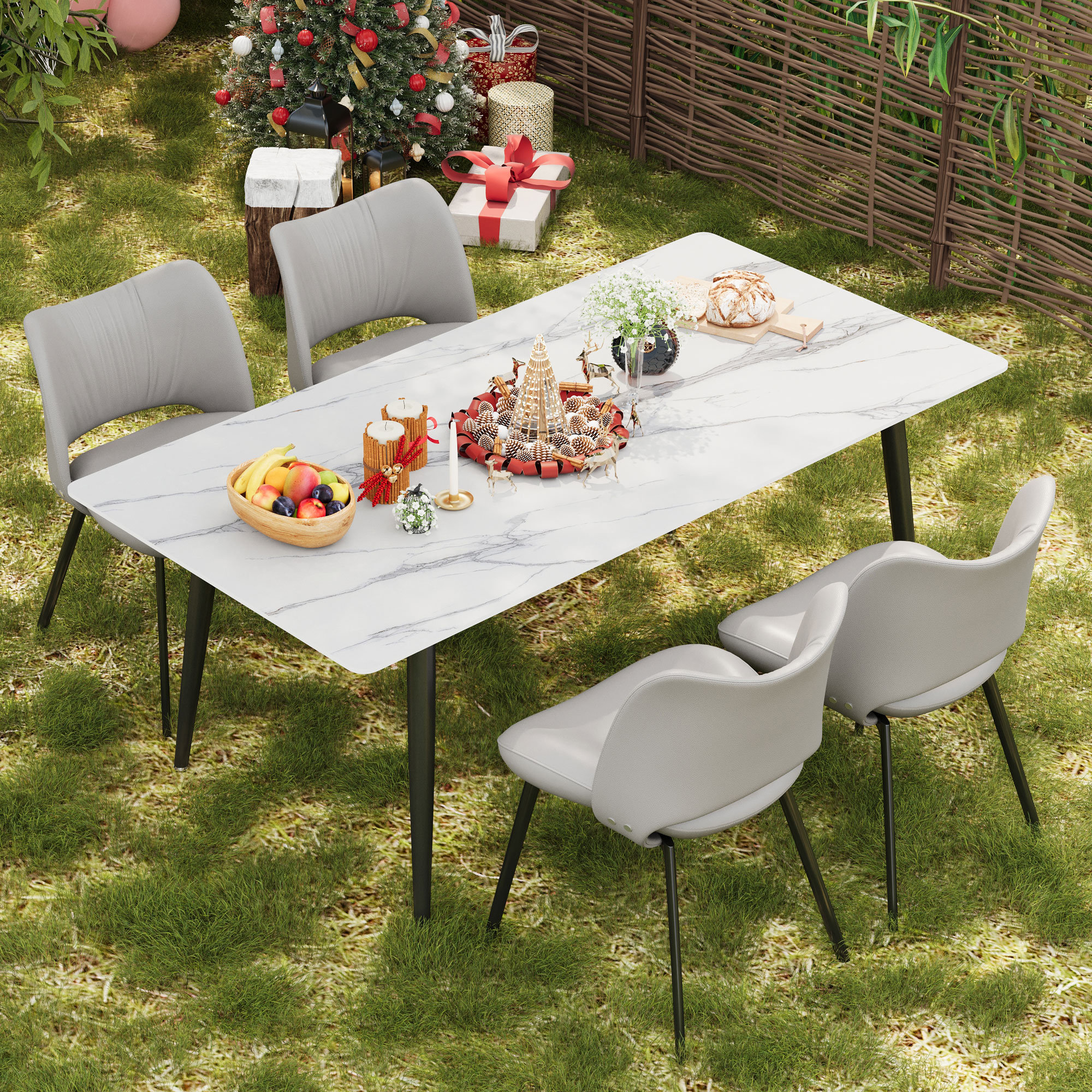 Corrigan Studio® 70.8in White Sintered Stone Rectangular Dining Table ...