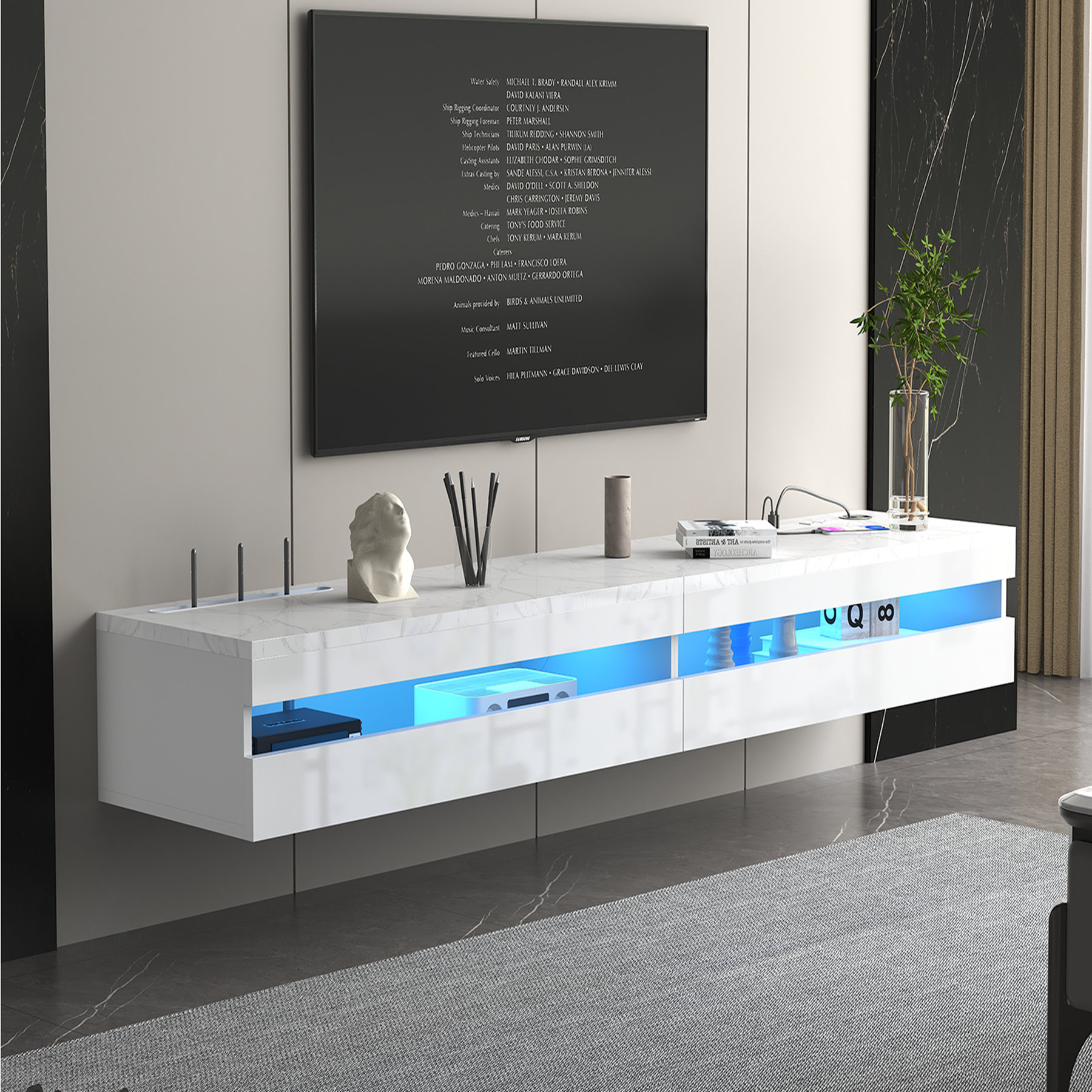 Ivy Bronx Floating Wall-Mount Entertainment Center with Power & LED ...