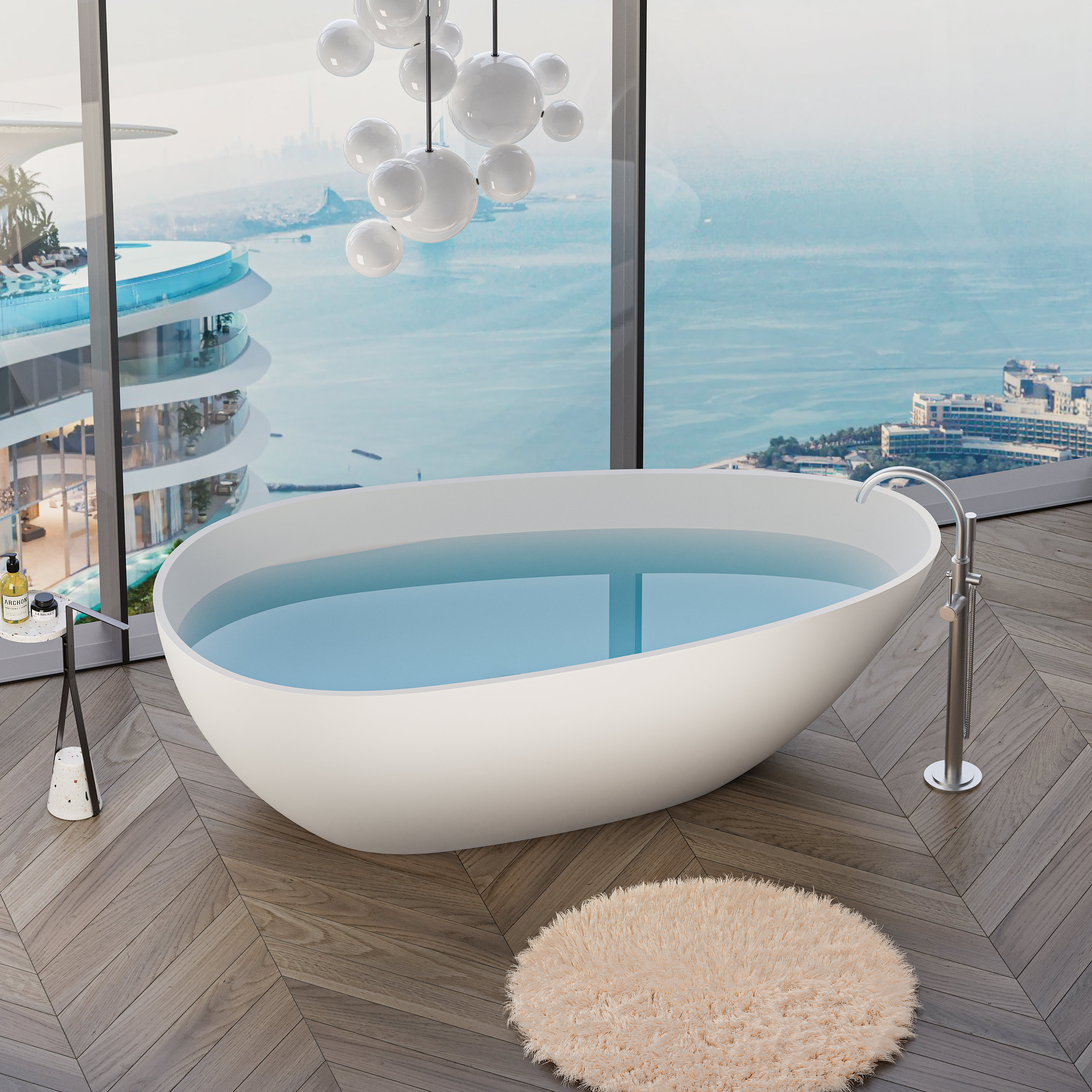 ABRUZZO 59" x 31" Freestanding Soaking Solid Surface Bathtub Stone ...