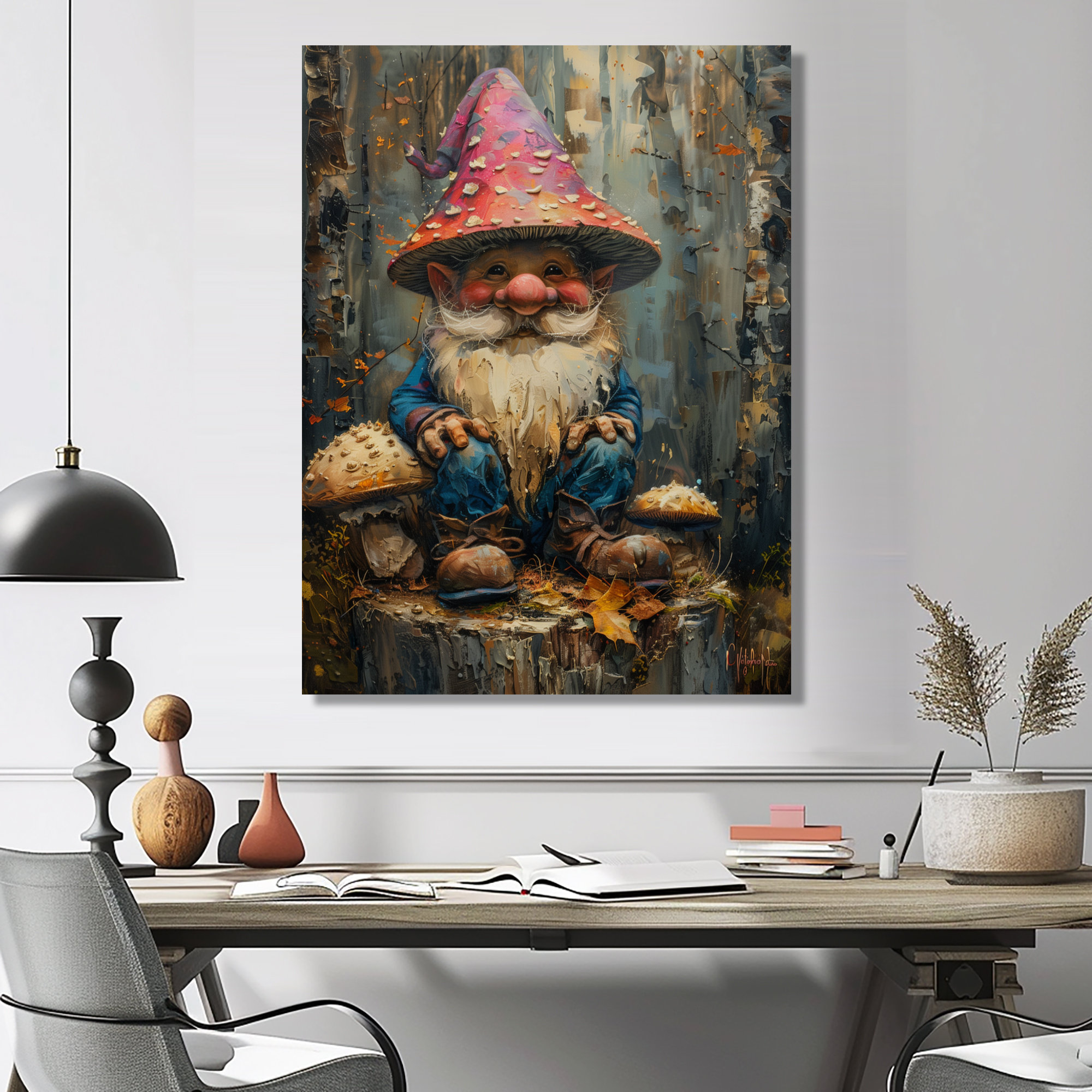 Trinx Red Blue Fungal Friend Gnome - Gnome Wall Art | Wayfair