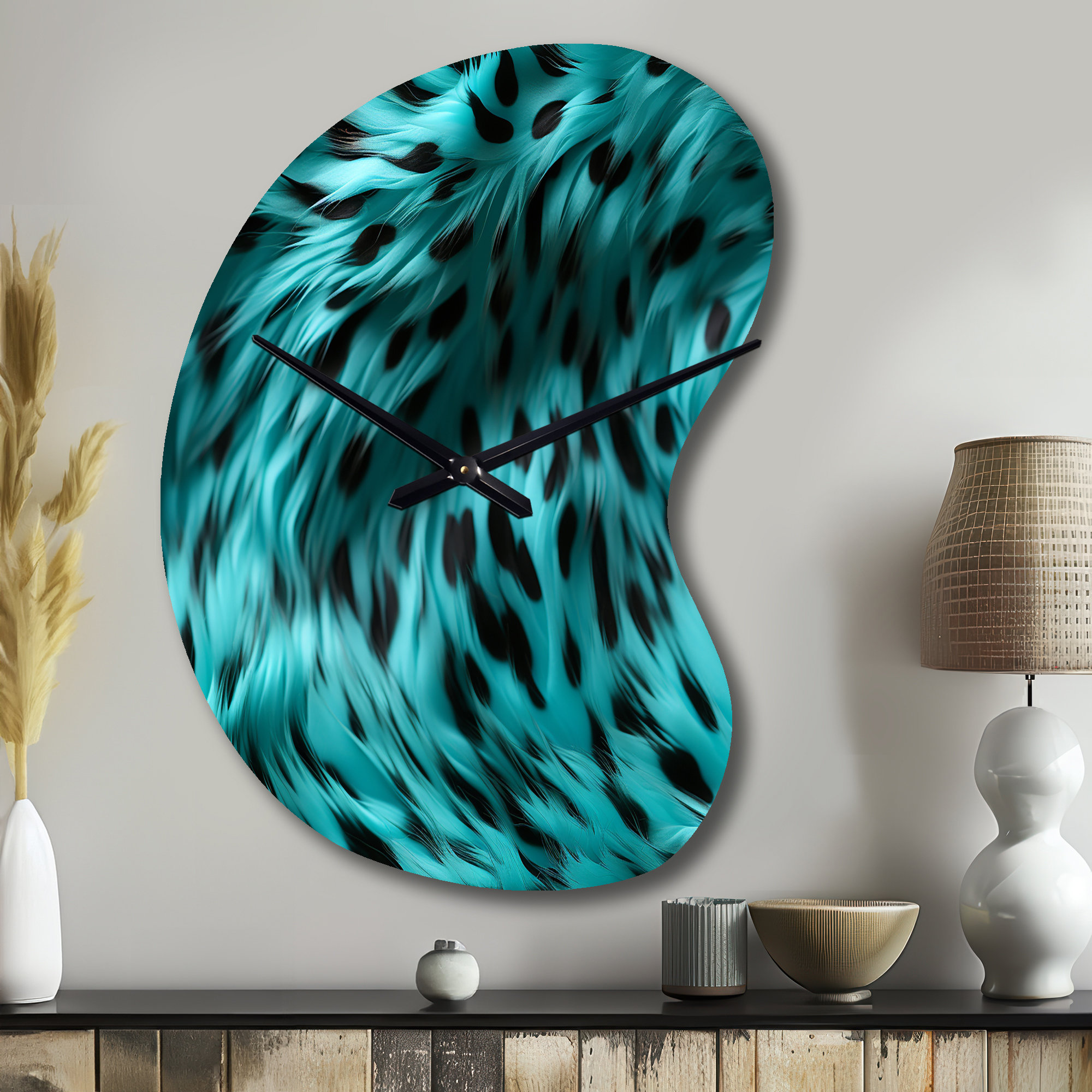 Design Art Turquoise And Black - Boom Shape Blue Wall Clock Sculpture ...