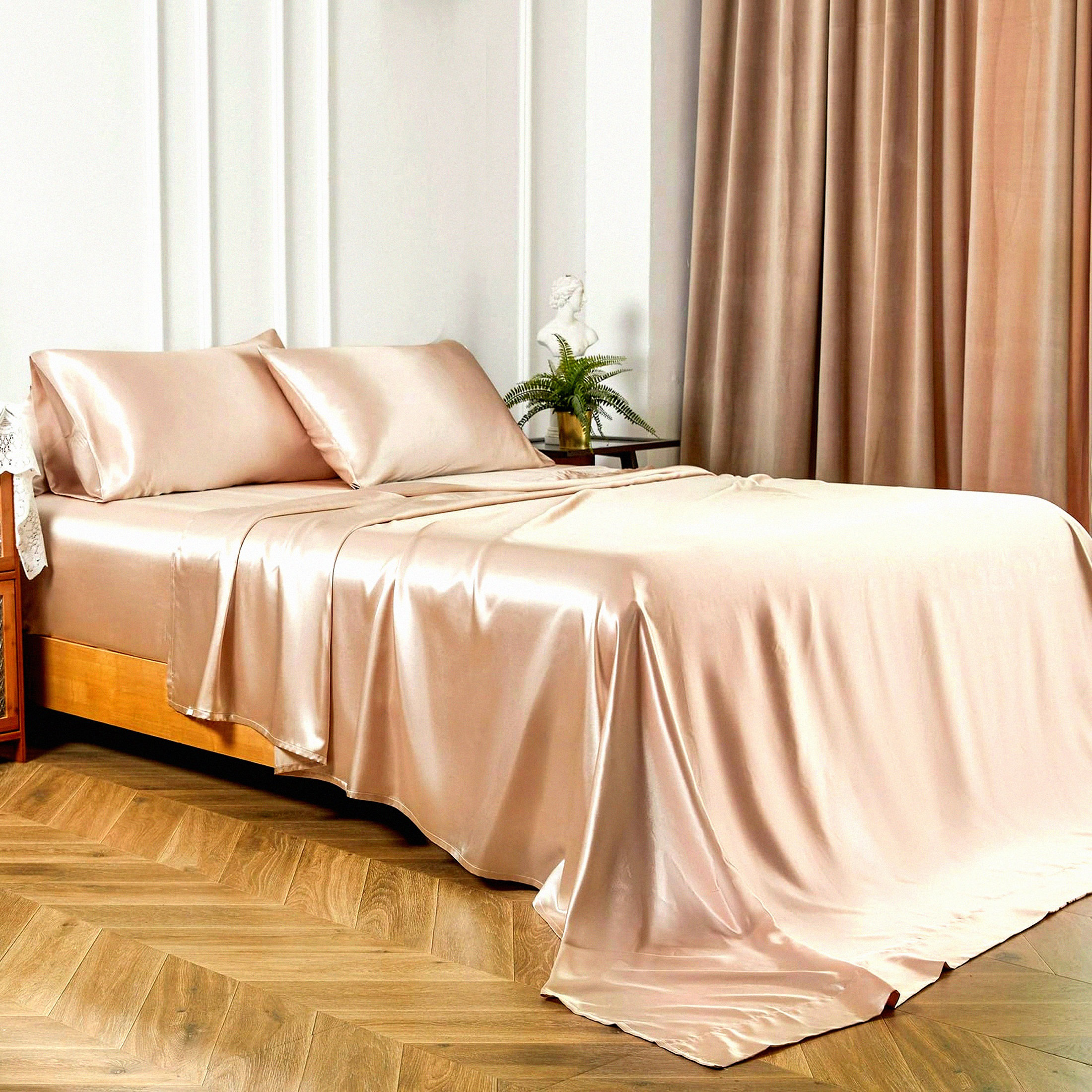 BRBCA Luxury Silky Taupe Bedding Set - Full Size 4-Piece Sheet Set with ...