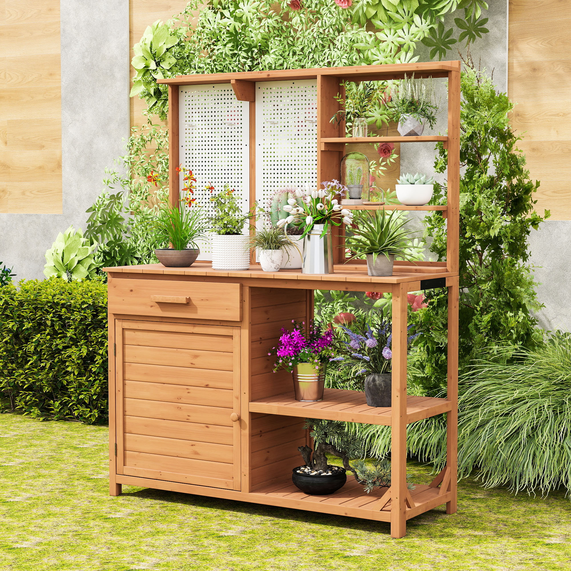 Red Barrel Studio® Outdoor Fir Wood Potting Bench with Workstation ...