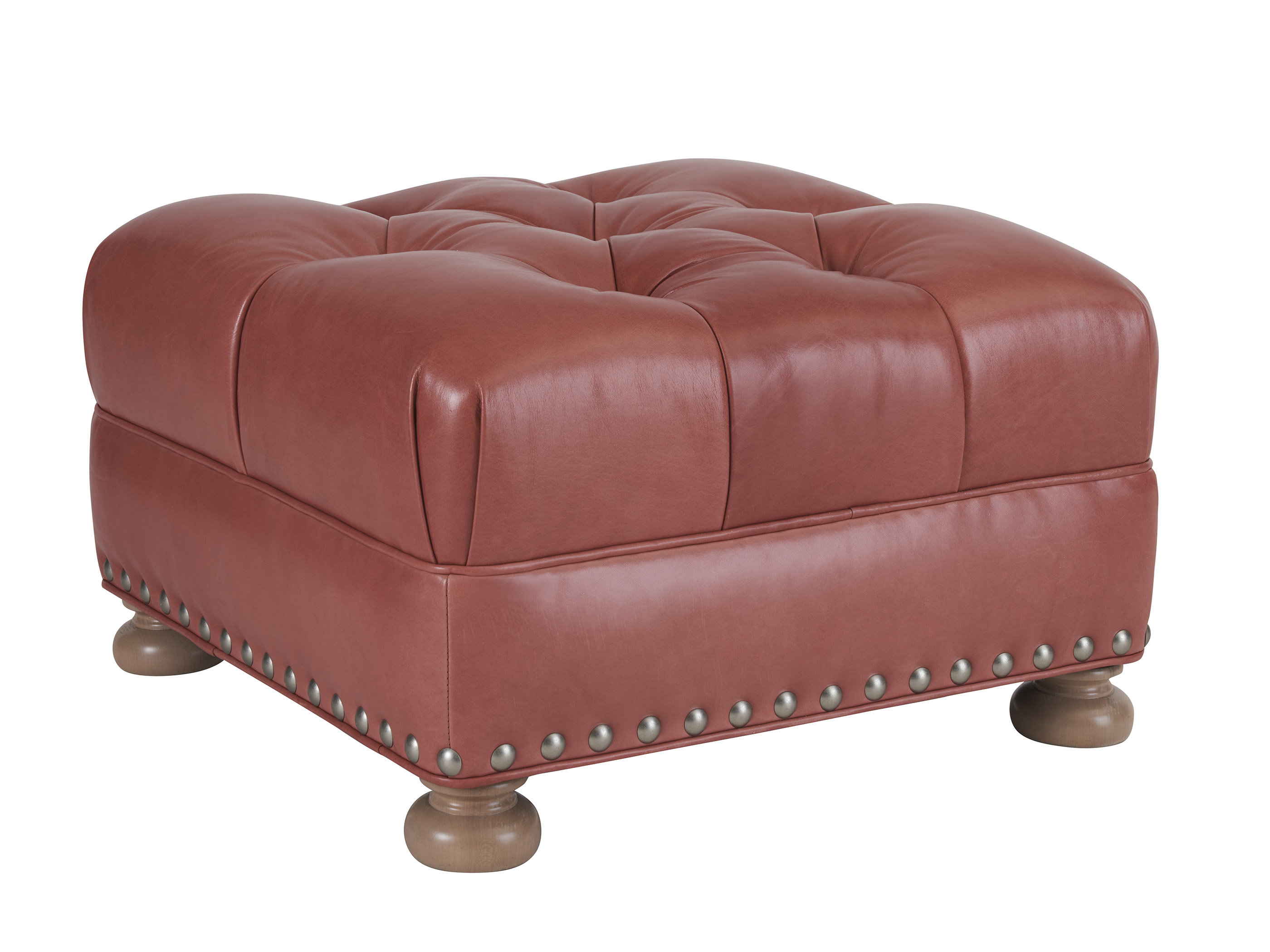 Barclay Butera Winslow 26.5" W Leather Tufted Square Standard Ottoman ...