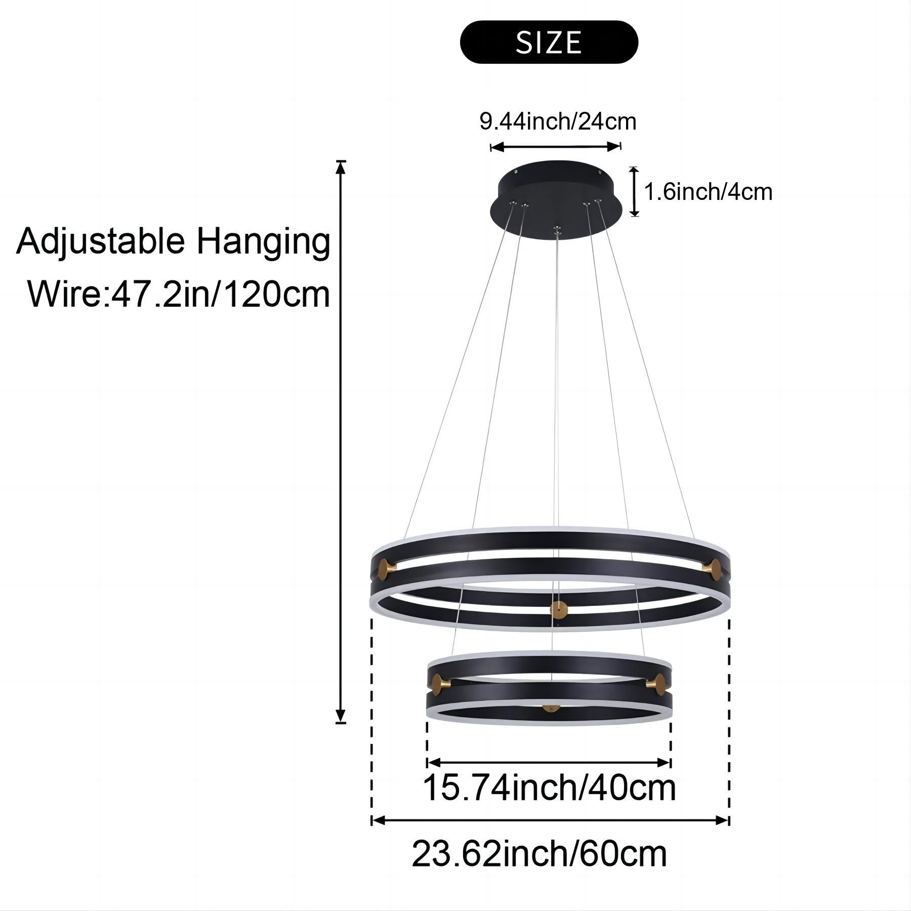 Orren Ellis Cyma Modern Led Chandelier Dimmable 2-Ring Pendant Light ...