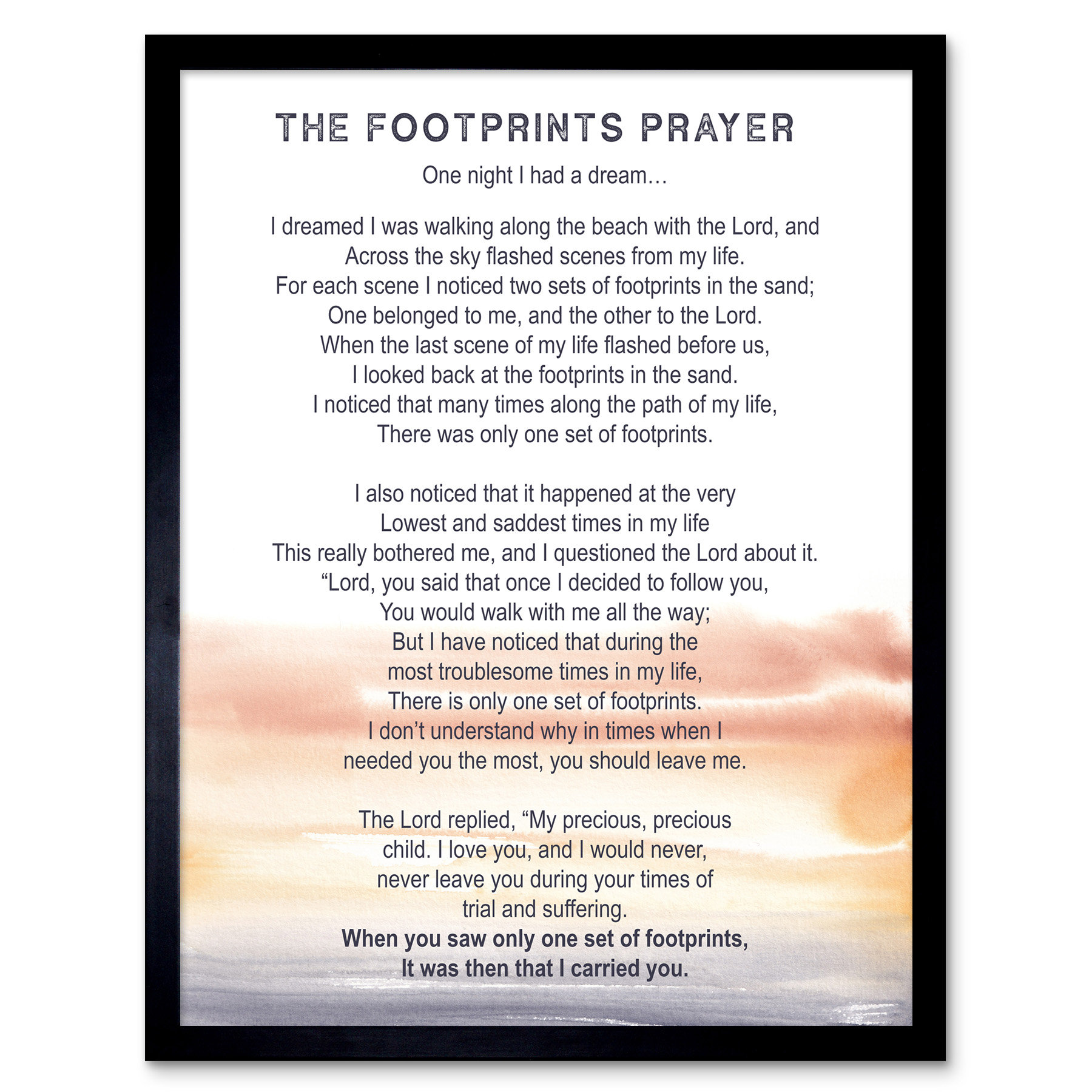 Maturi Lord Jesus Footprints In The Sand Poem Watercolour Art Print ...