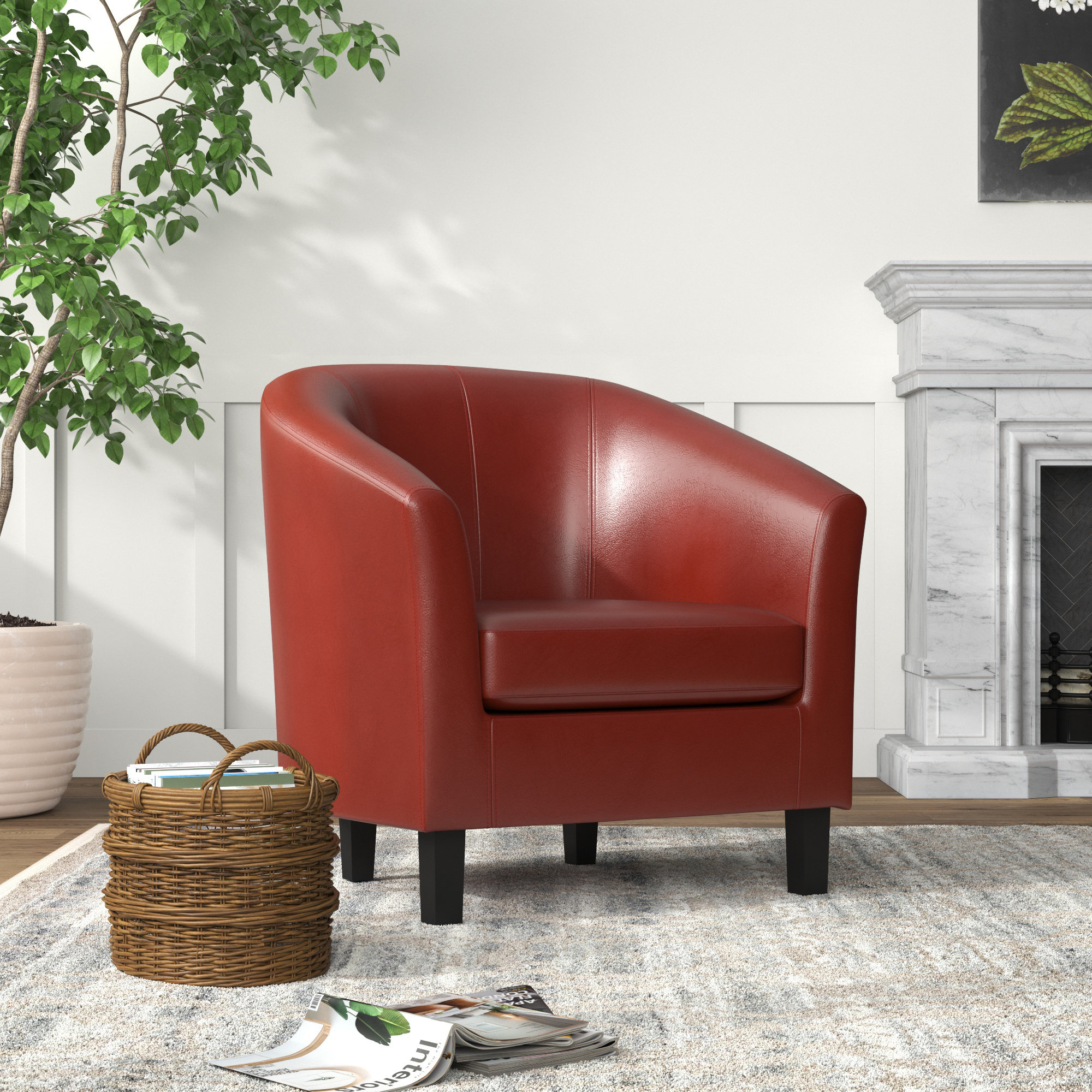 Simpli Home Austin 30"W Upholstered Vegan Faux Leather Contemporary Tub ...