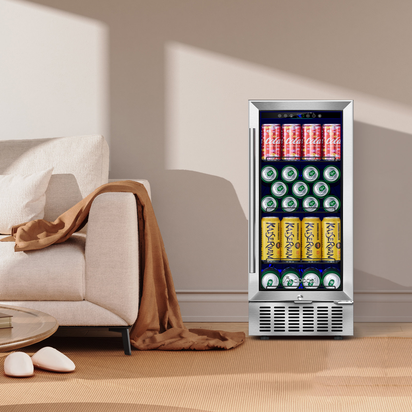 AOBOSI 94 Cans Built-In Beverage Cooler 15 Inch Beverage Refrigerator ...