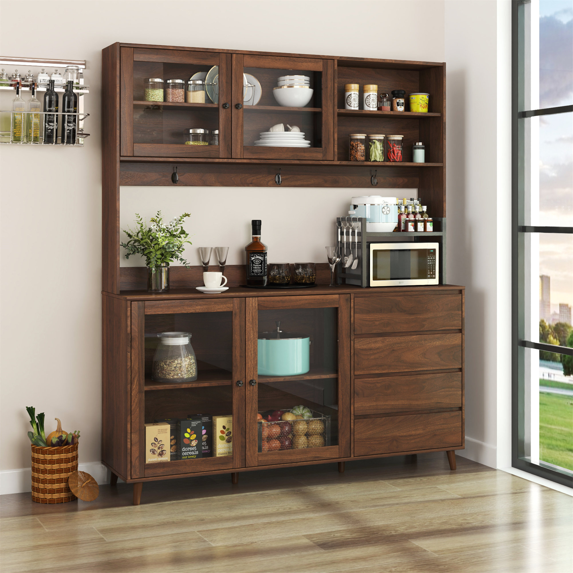 Winston Porter Kitchen Cabinet, Freestanding Pantry Cabinet With 4 ...