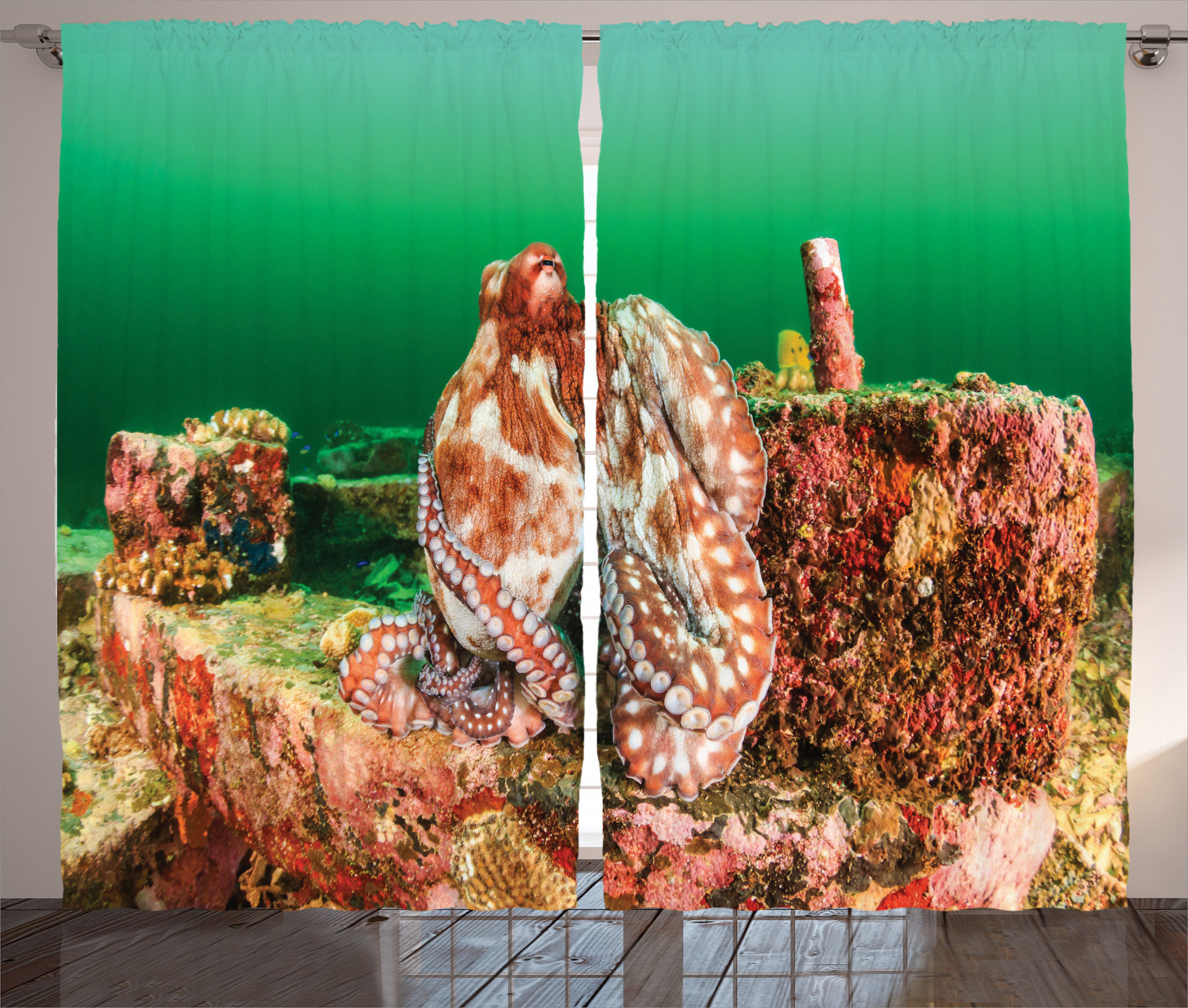 East Urban Home Trayvin Octopus Hiding on Manmade Debris in Dark Murky ...