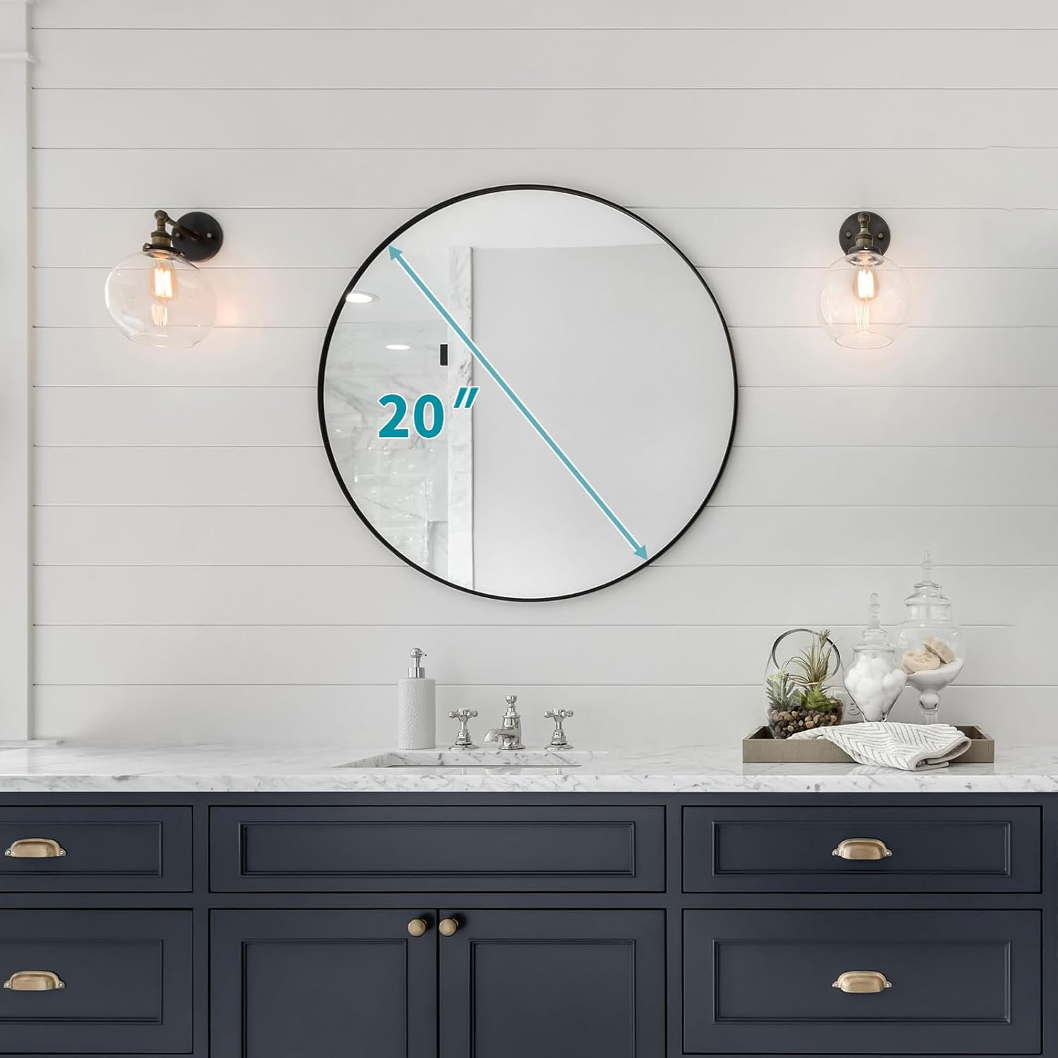 Ebern Designs 20" Small Matte Black Frame Round Wall Mirror - Circle ...