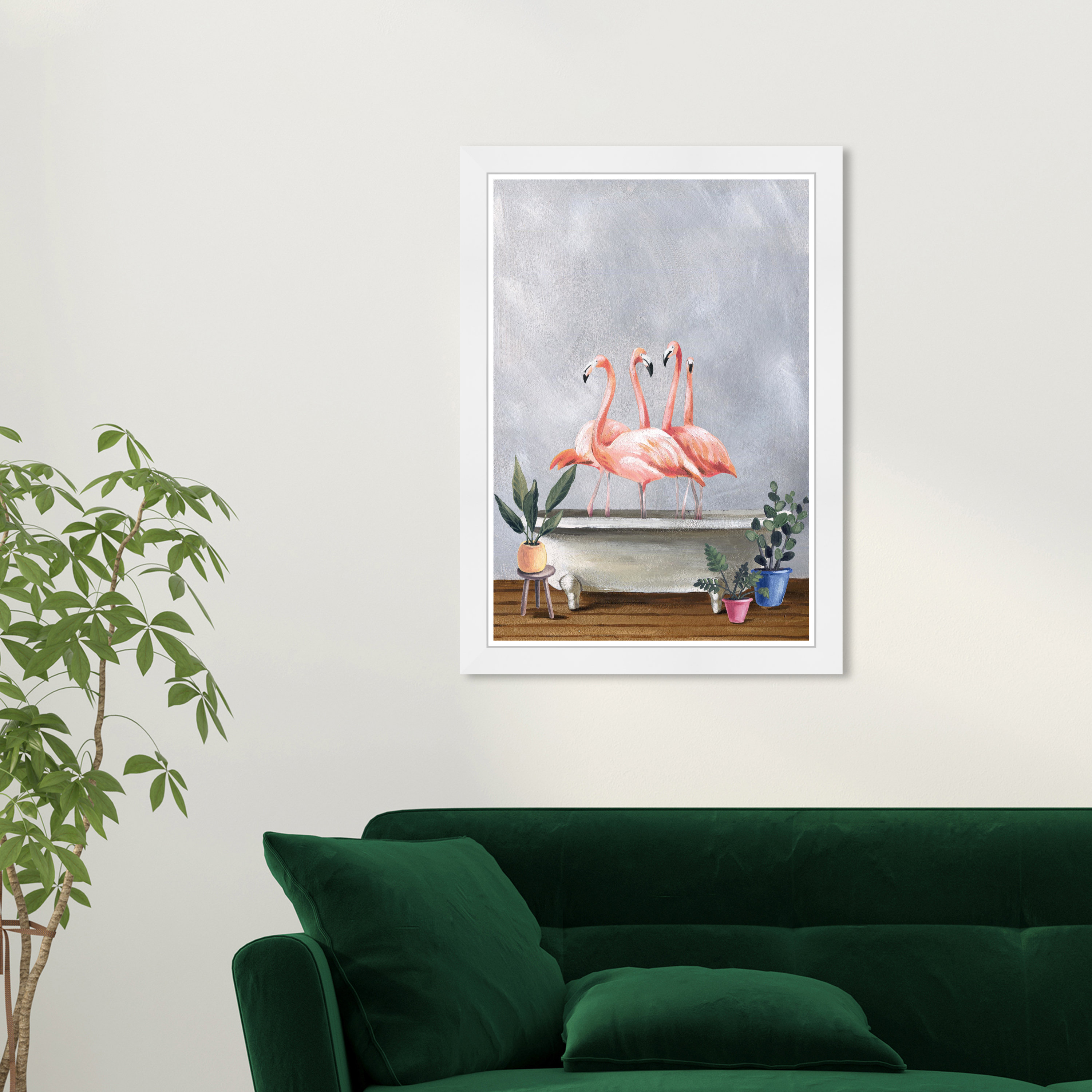 Bay Isle Home™ Animals Flamingo Bath Modern Pink Paper Wall Art Print ...