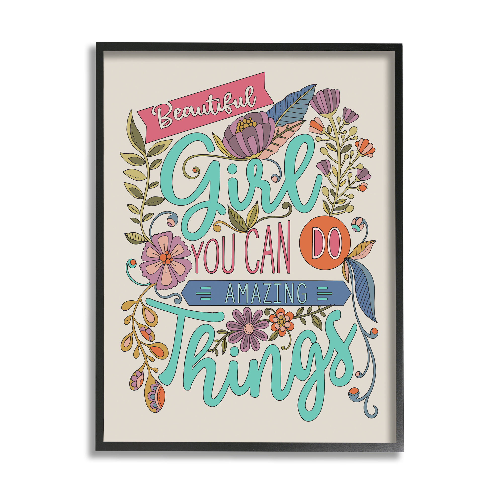 Stupell Industries Girl Power Fun Motivational Intricate Floral Pattern ...