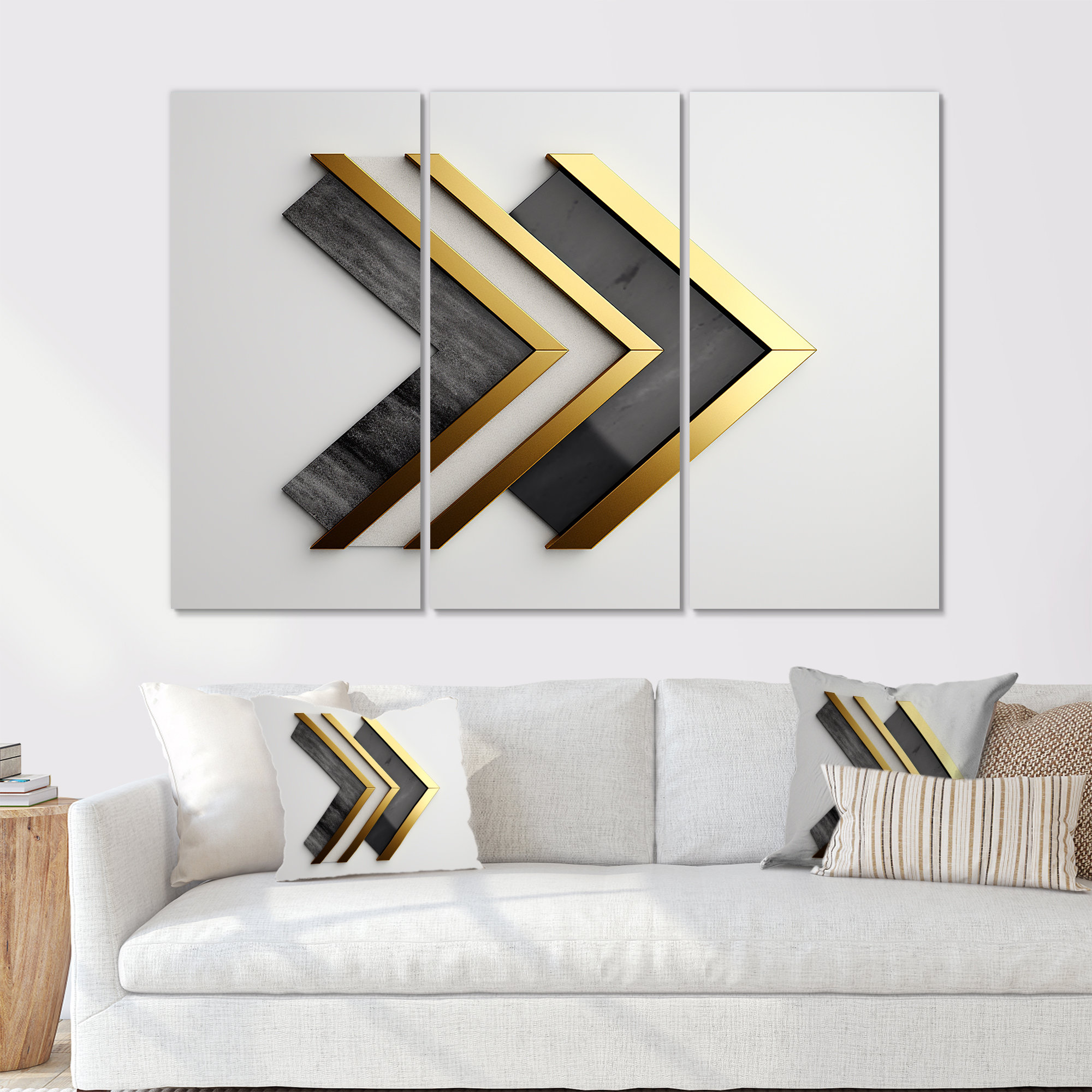 Ivy Bronx Gray Gold White Essence - Geometric Wall Art Decor Set | Wayfair