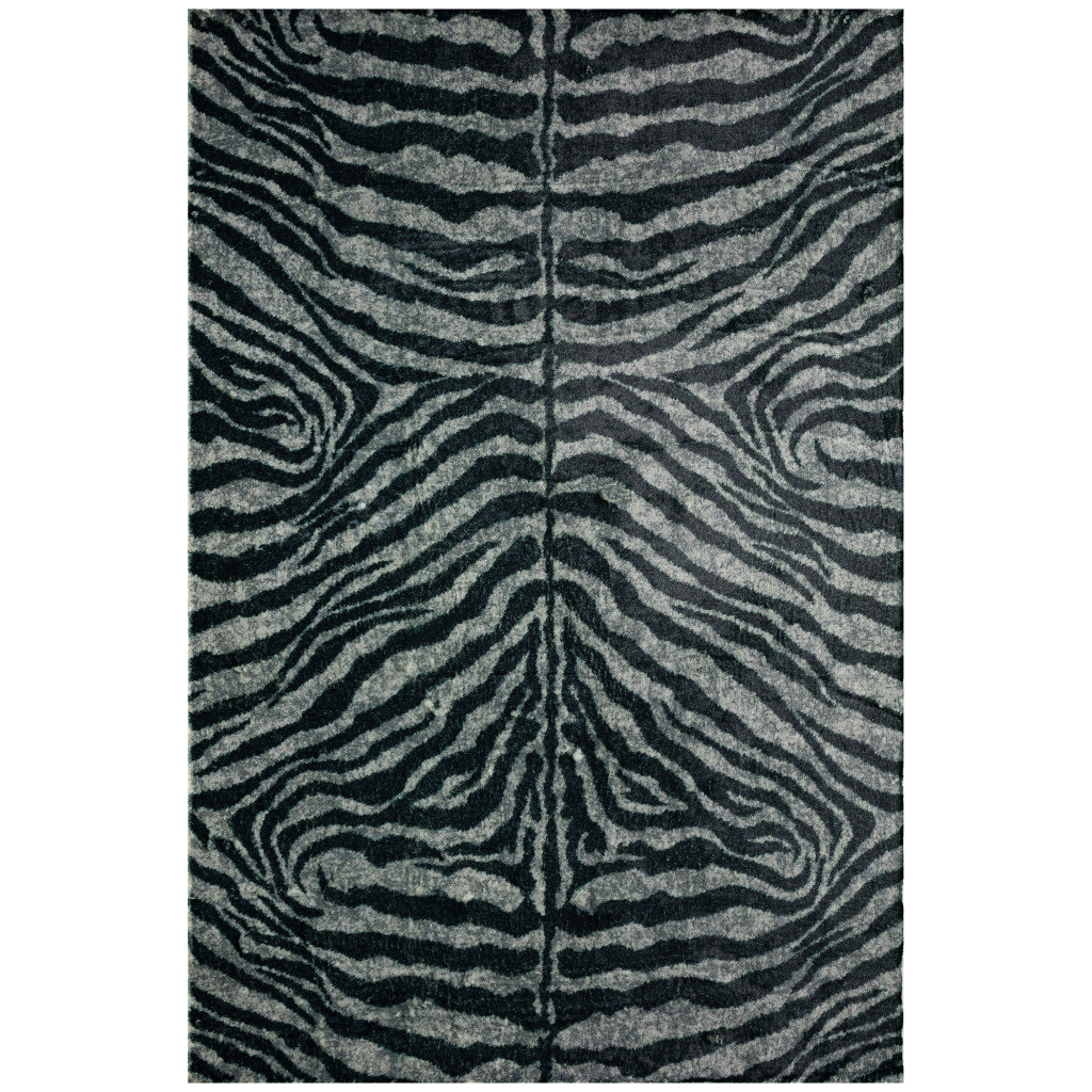 HomeRoots 5' X 8' Black and Gray Zebra Print Shag Handmade Non Skid ...