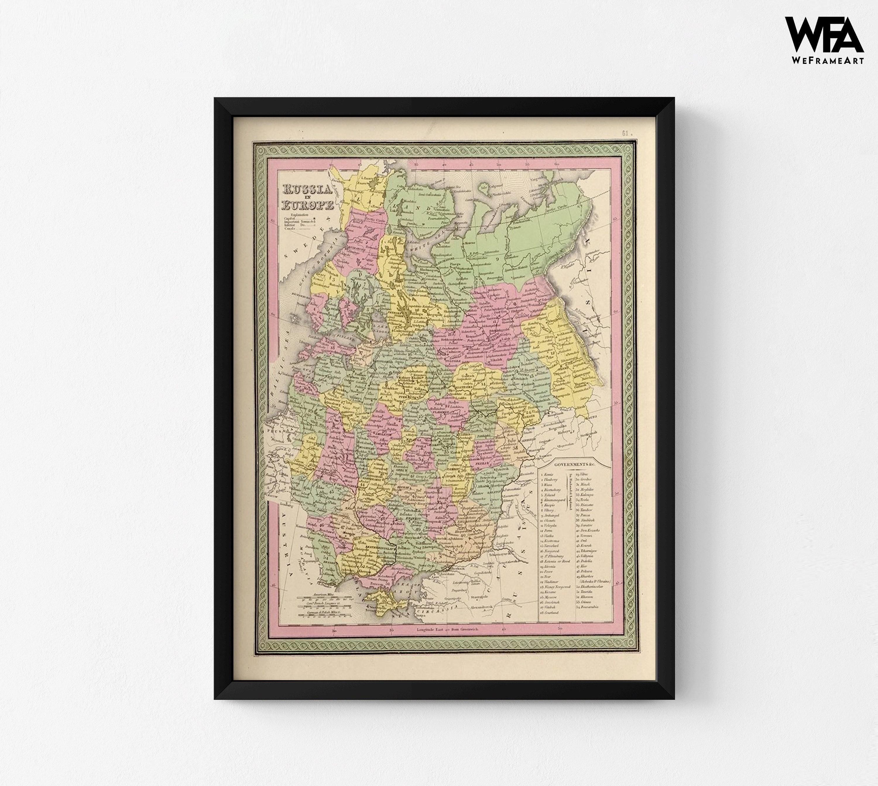 WeFrameArt Russia In Europe 1849, Antique Russian Map Print, Old Europe ...