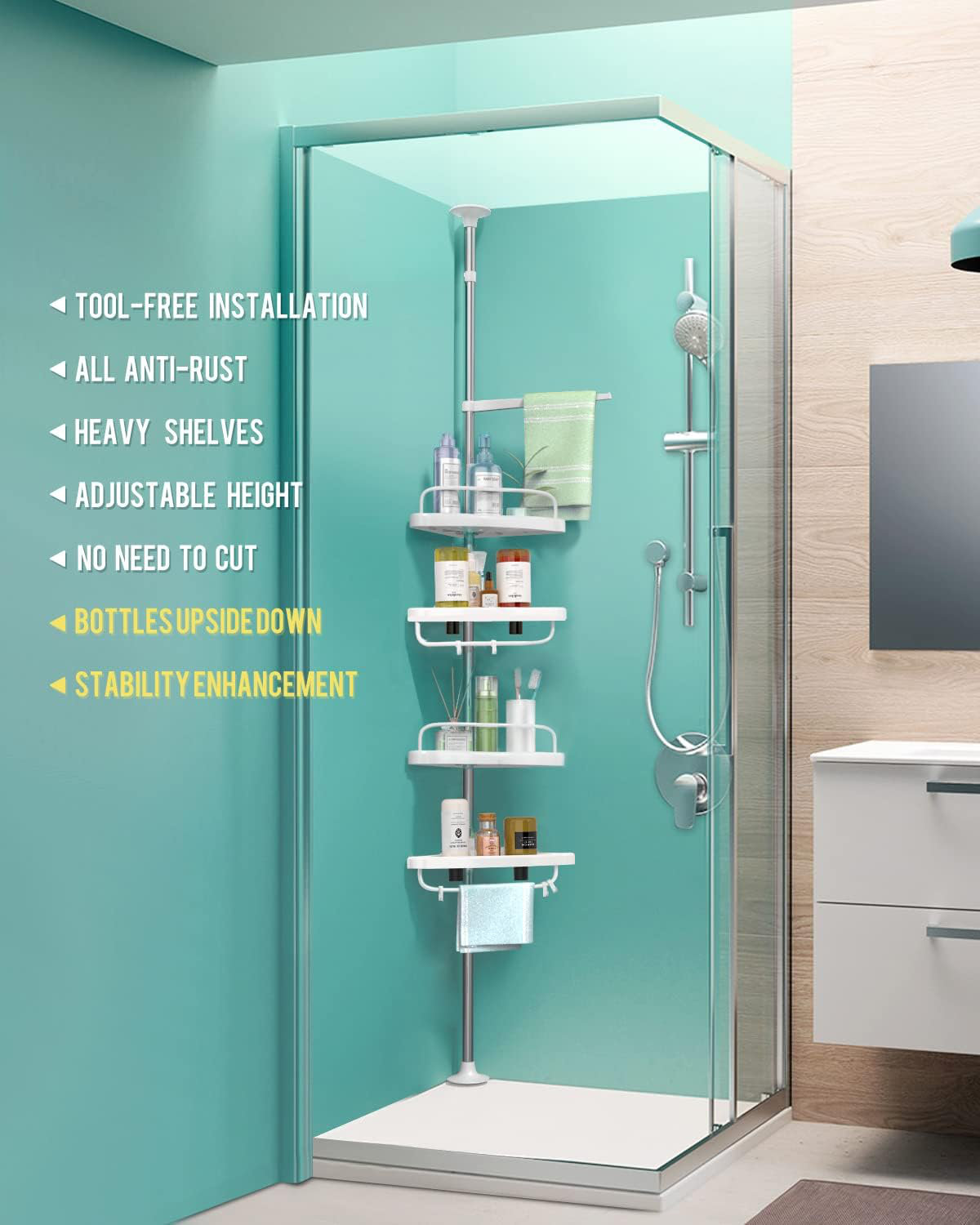 Rebrilliant 4 Layer Corner Shower Caddy, Adjustable Shower Shelf ...