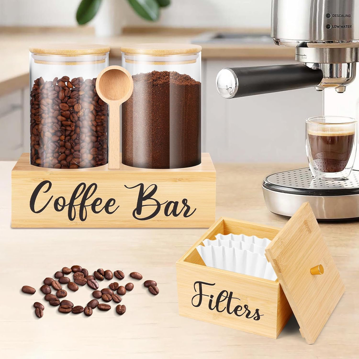 CHUANGWENYI 2Pcs 54OZ Glass Coffee Bean Storage Container With Bamboo ...