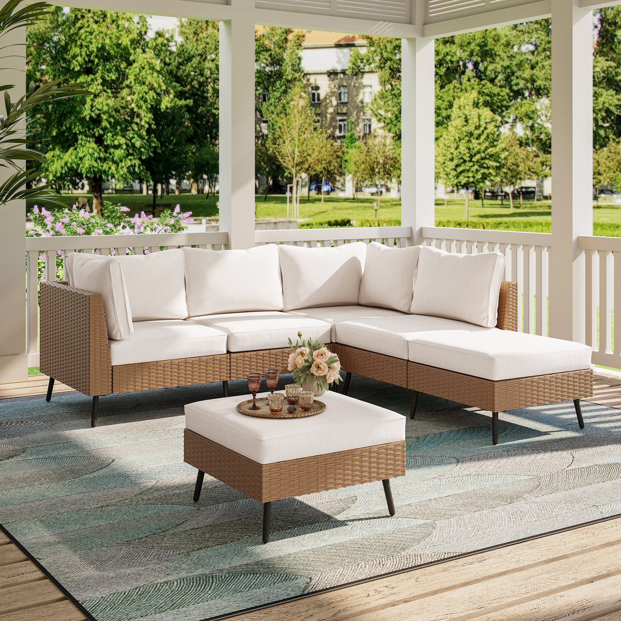 George Oliver Gurshawn 6 pieces Sectional Seating Group with Cushions ...