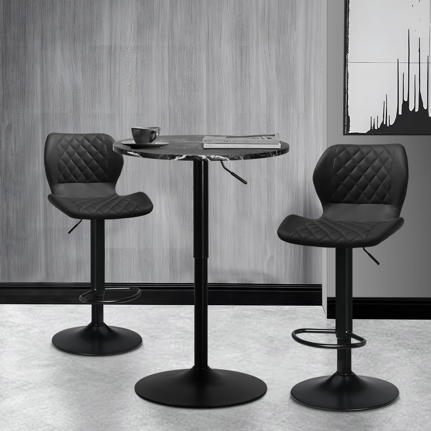 Ebern Designs Moaid 3 Piece Height-adjustable Pub Table and Leathered ...