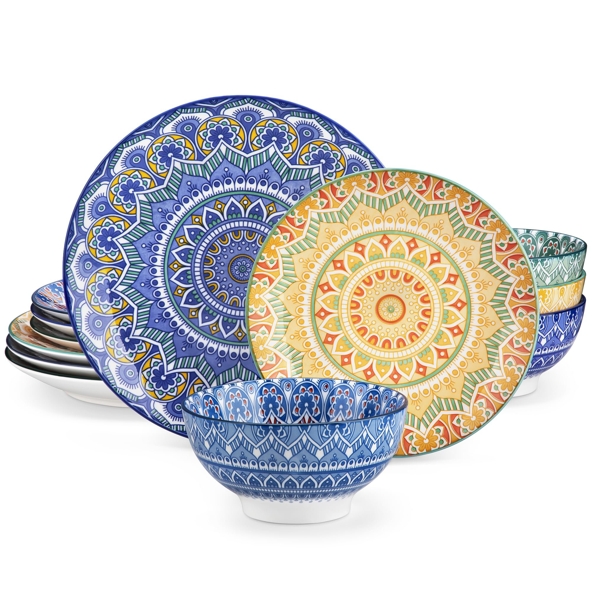 Dakota Fields Mandala 12 Pieces Dinnerware Sets, Porcelain Dinner Set ...