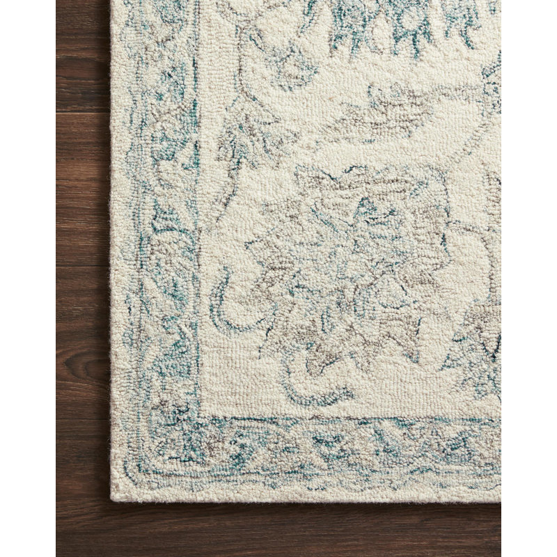 Aden Handmade Wool Ivory/Blue Rug & Reviews | Birch Lane