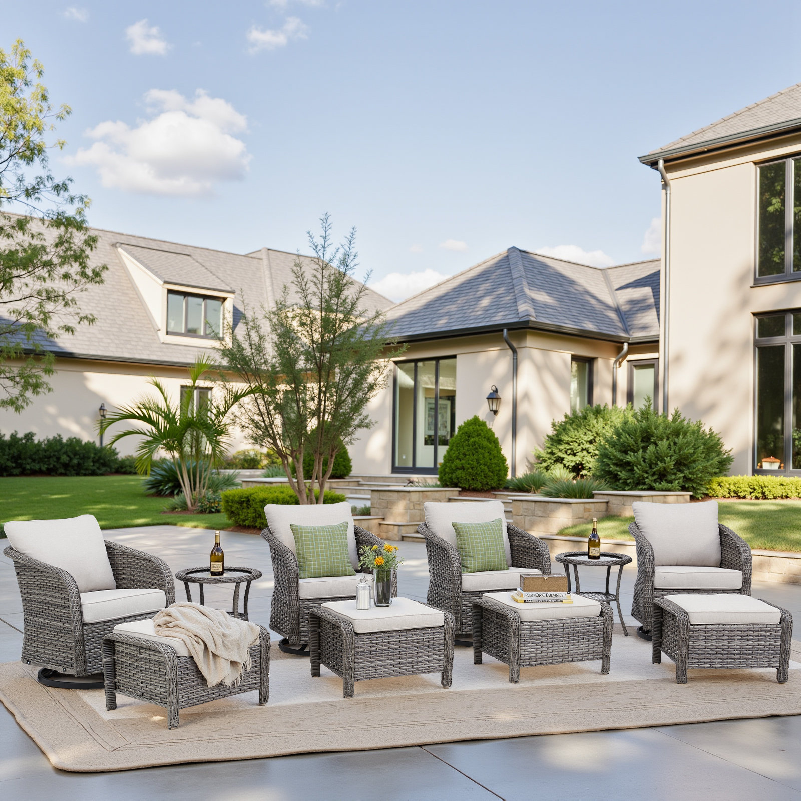 Lark Manor™ 10-Piece Wicker Swivel Glide Set With 4 Chairs, 4 Ottomans ...