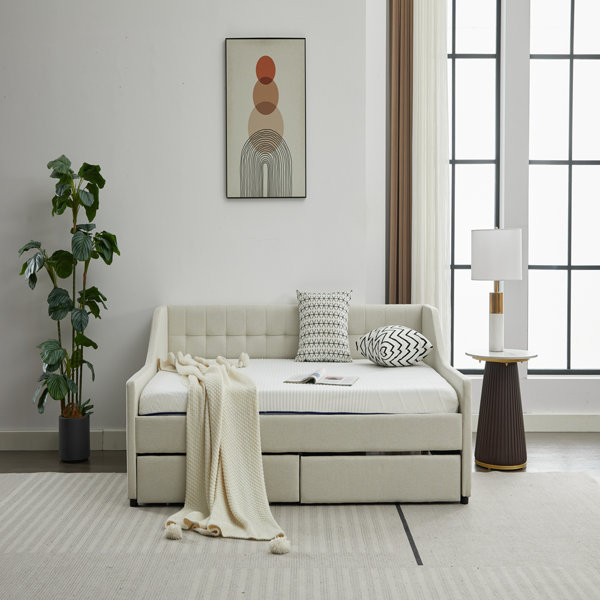 Mercer41 Daybed Corner Bed Sofa Bed with Drawers Velvet Upholstered ...