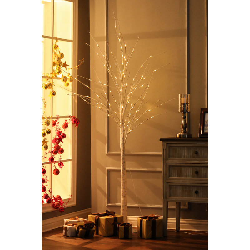 The Holiday Aisle® Artificial Lighted LED 71" H White Birch Tree ...